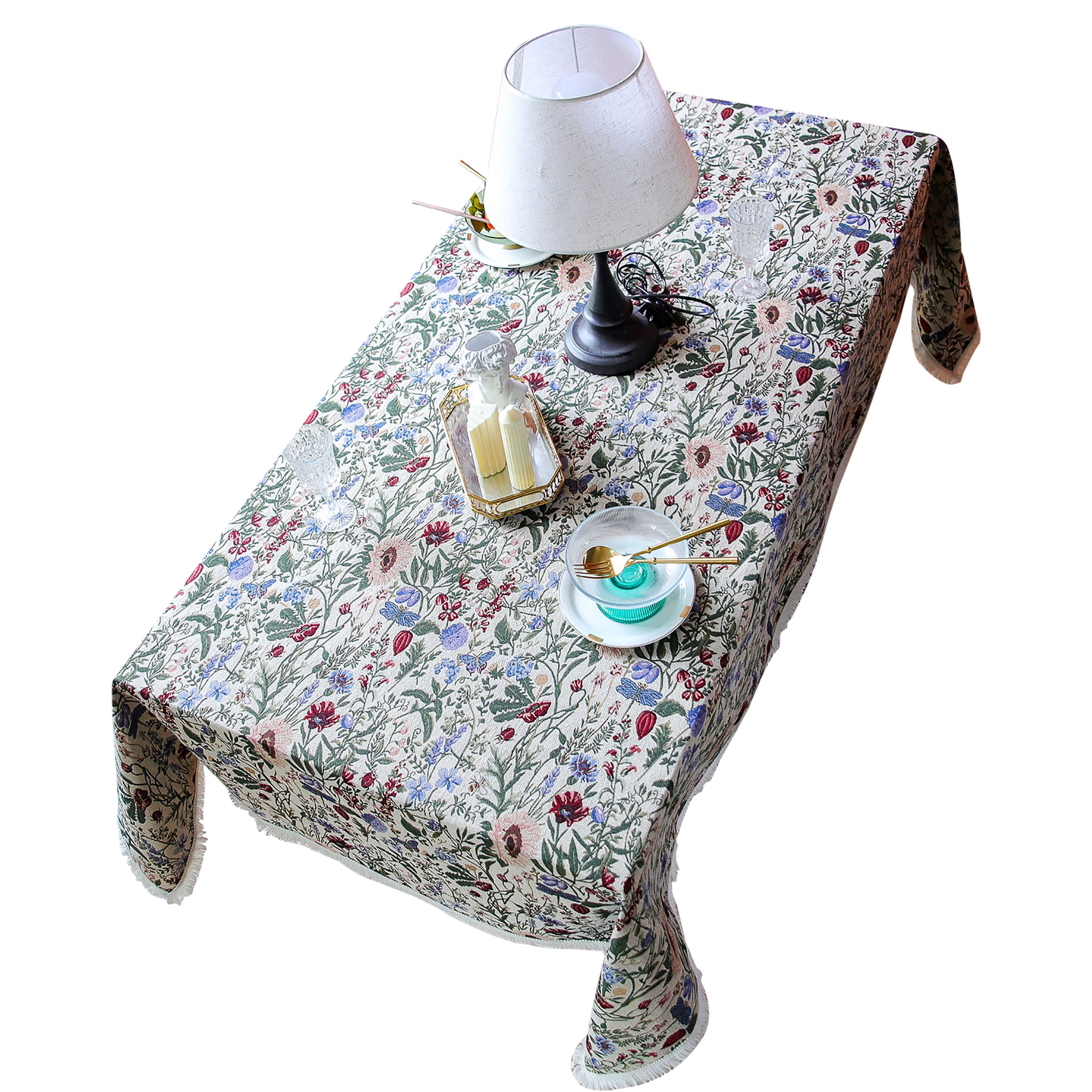 Rectangle Tablecloth,Retro Thicken Flowers Table Cloth With Fringe,Anti ...