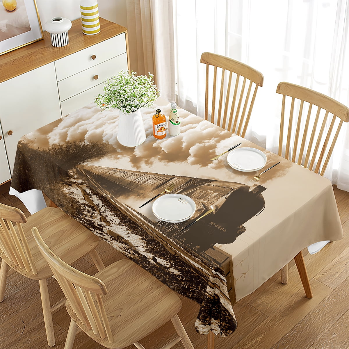 Rectangle Tablecloth Steam Locomotive Transport Railroad Railway ...
