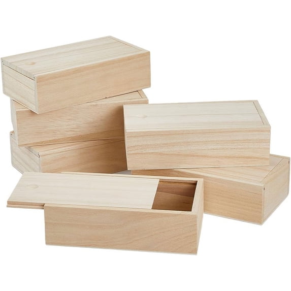 Rectangle Unfinished Wood Gift Storage Box with Slide Lid Blank Natural ...