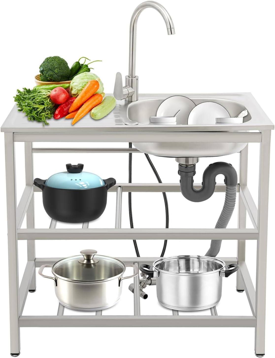 Rectangle Utility Sink, Free Standing Single Bowl Kitchen Sink ...