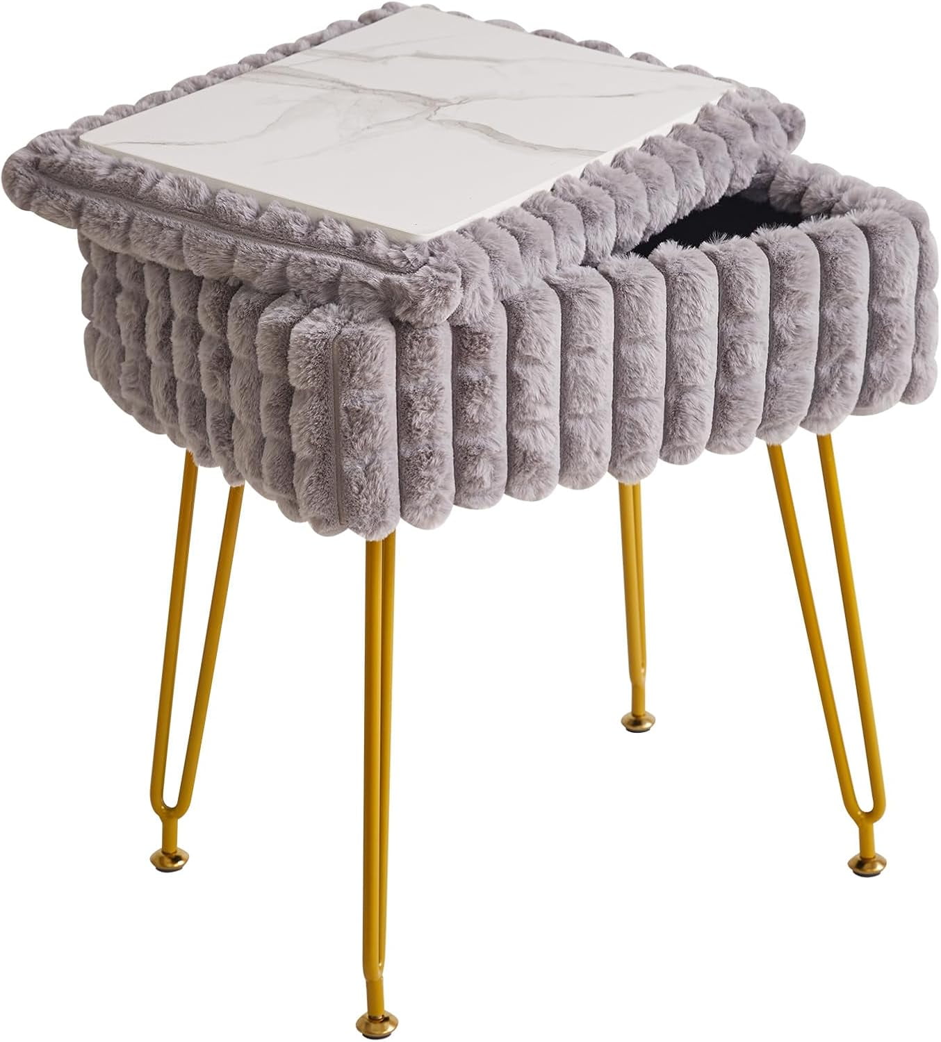 Rectangle Vanity Chair with Storage Space, Footrest Footstool Ottoman ...