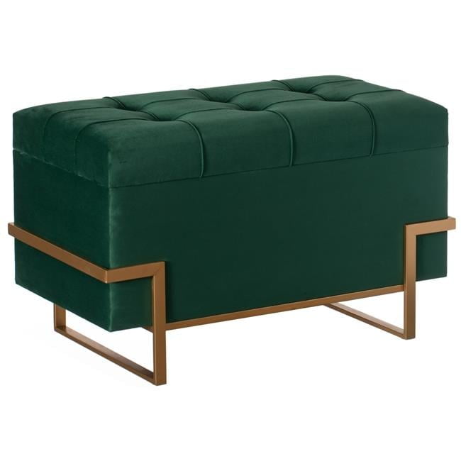 Rectangle Velvet Storage Ottoman Stool Box with Abstract Golden Legs ...