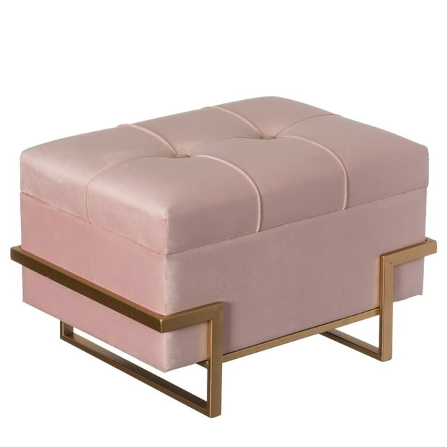 Rectangle Velvet Storage Ottoman Stool Box with Abstract Golden Legs ...