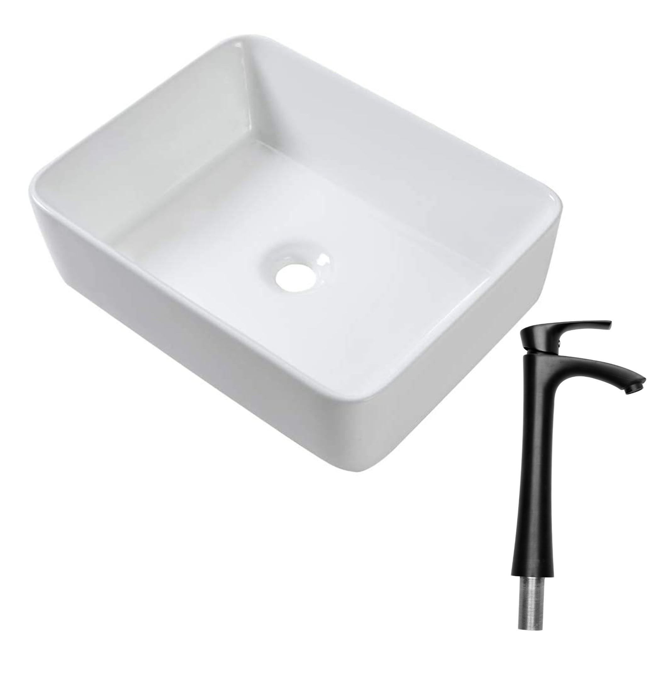 Rectangle Vessel Sink & Faucet Combo - 19x15 Inch White Ceramic Vessel ...