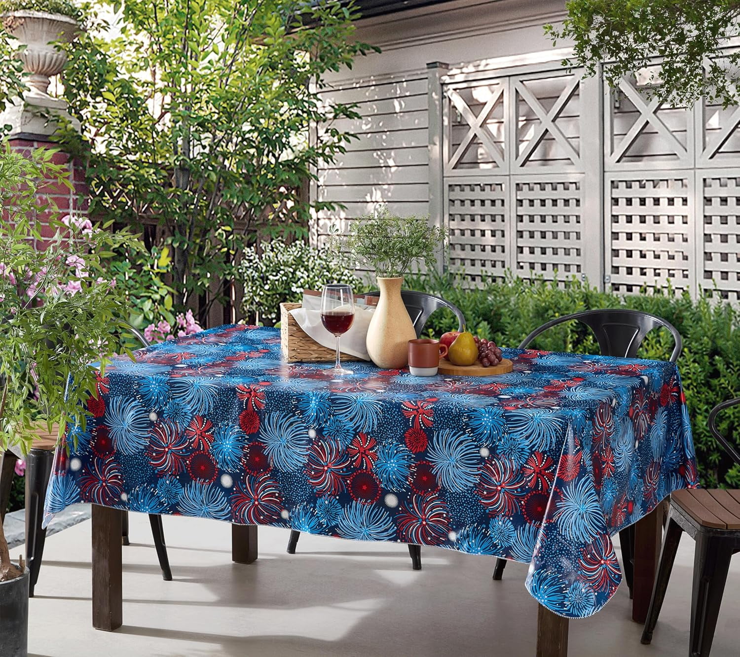 Rectangle Vinyl Flannel Backed Tablecloth, , Fireworks Celebration ...
