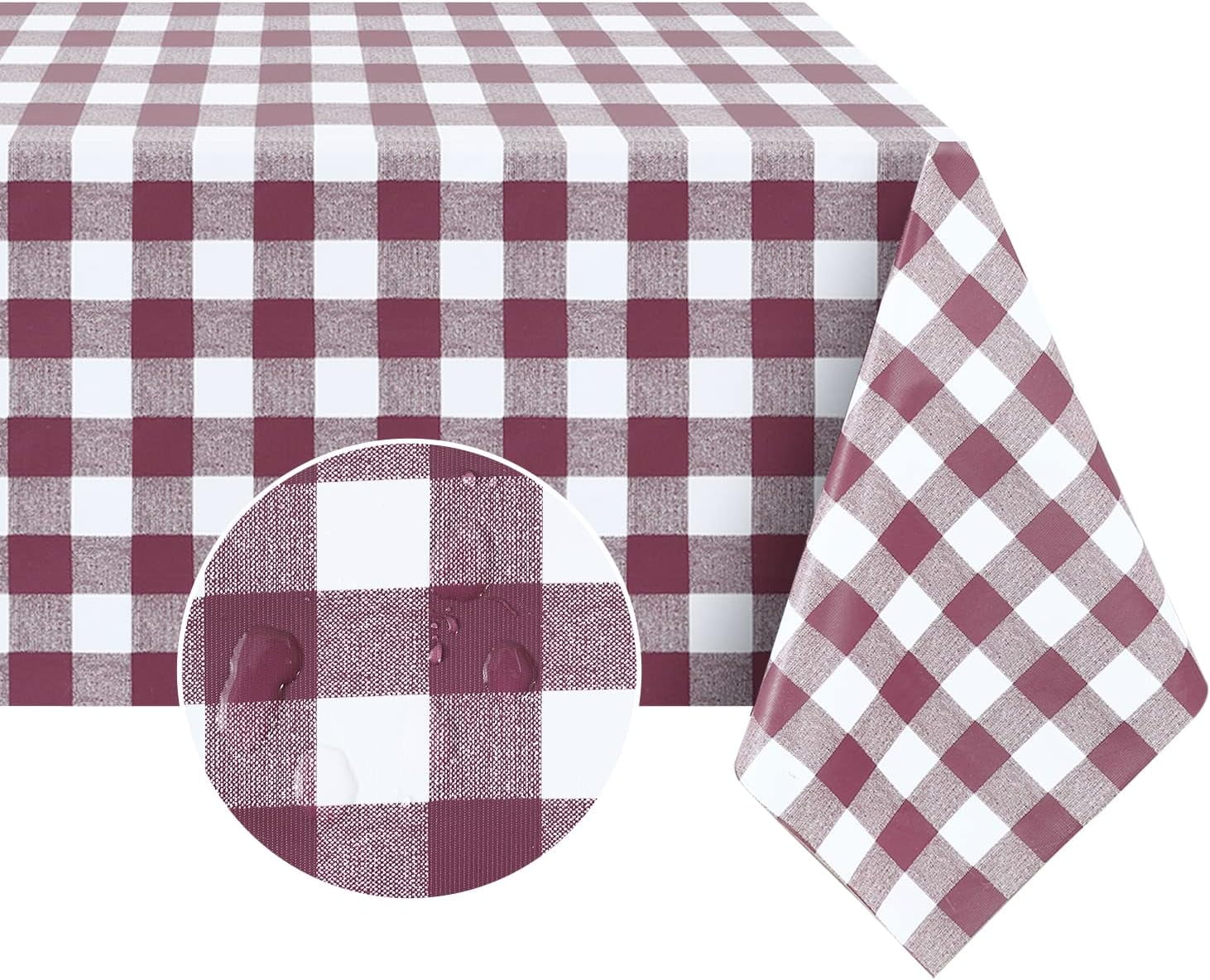 Rectangle Vinyl PVC Tablecloth, 100% Waterproof Buffalo Plaid Plastic ...