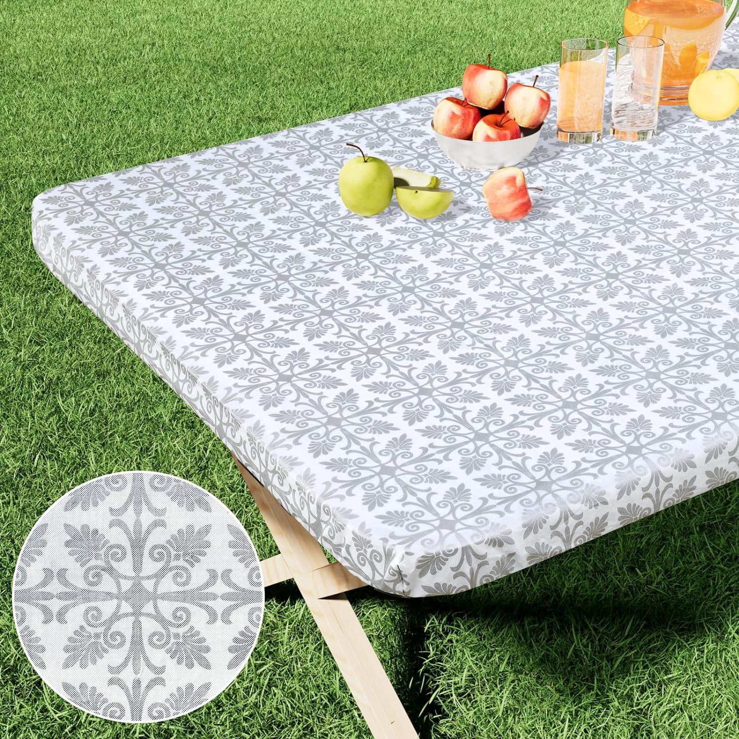 Rectangle Vinyl Table Cloth, Elastic Fitted Flannel Backed Tablecloth ...