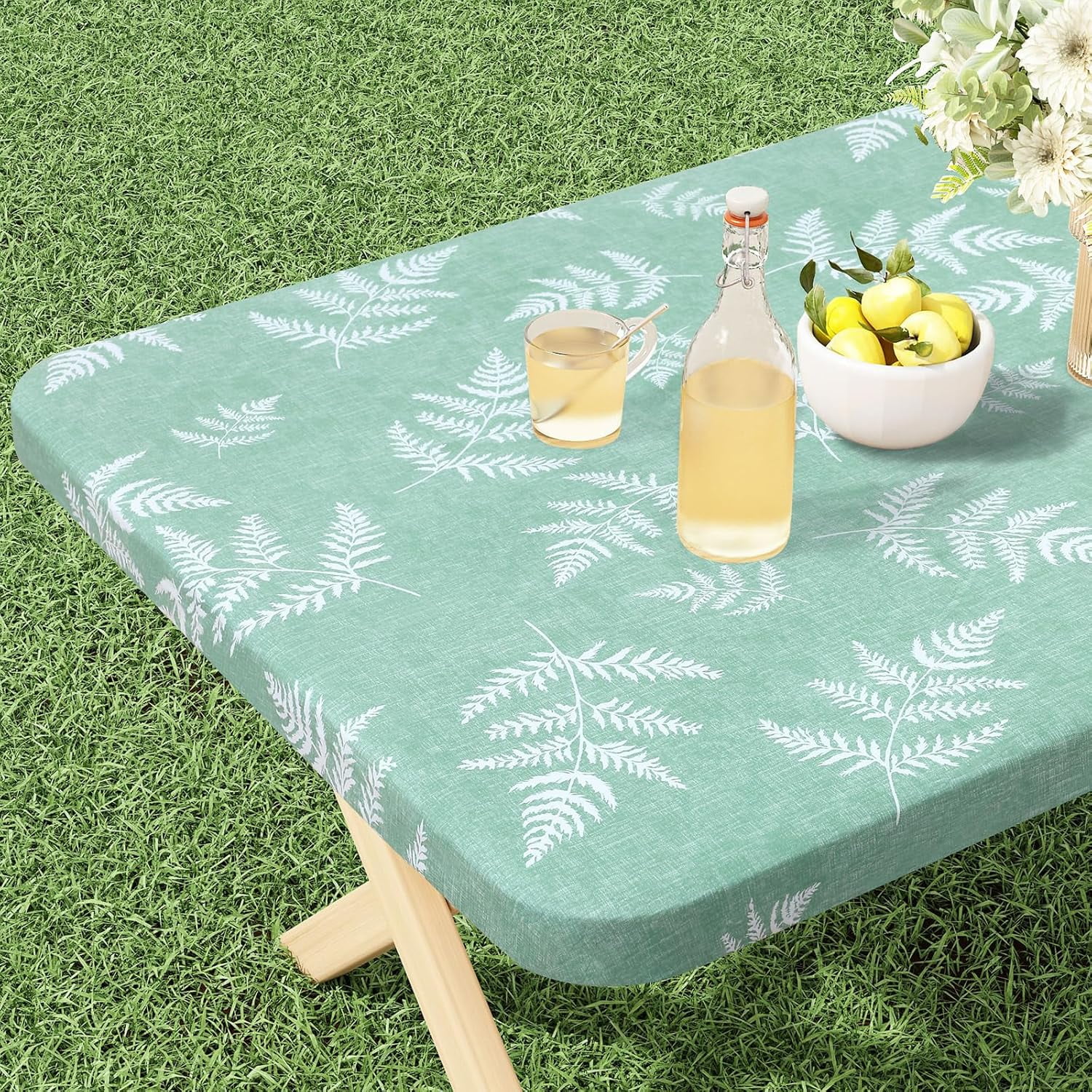 Rectangle Vinyl Tablecloth, Fitted Table Cover, 100% Waterproof ...