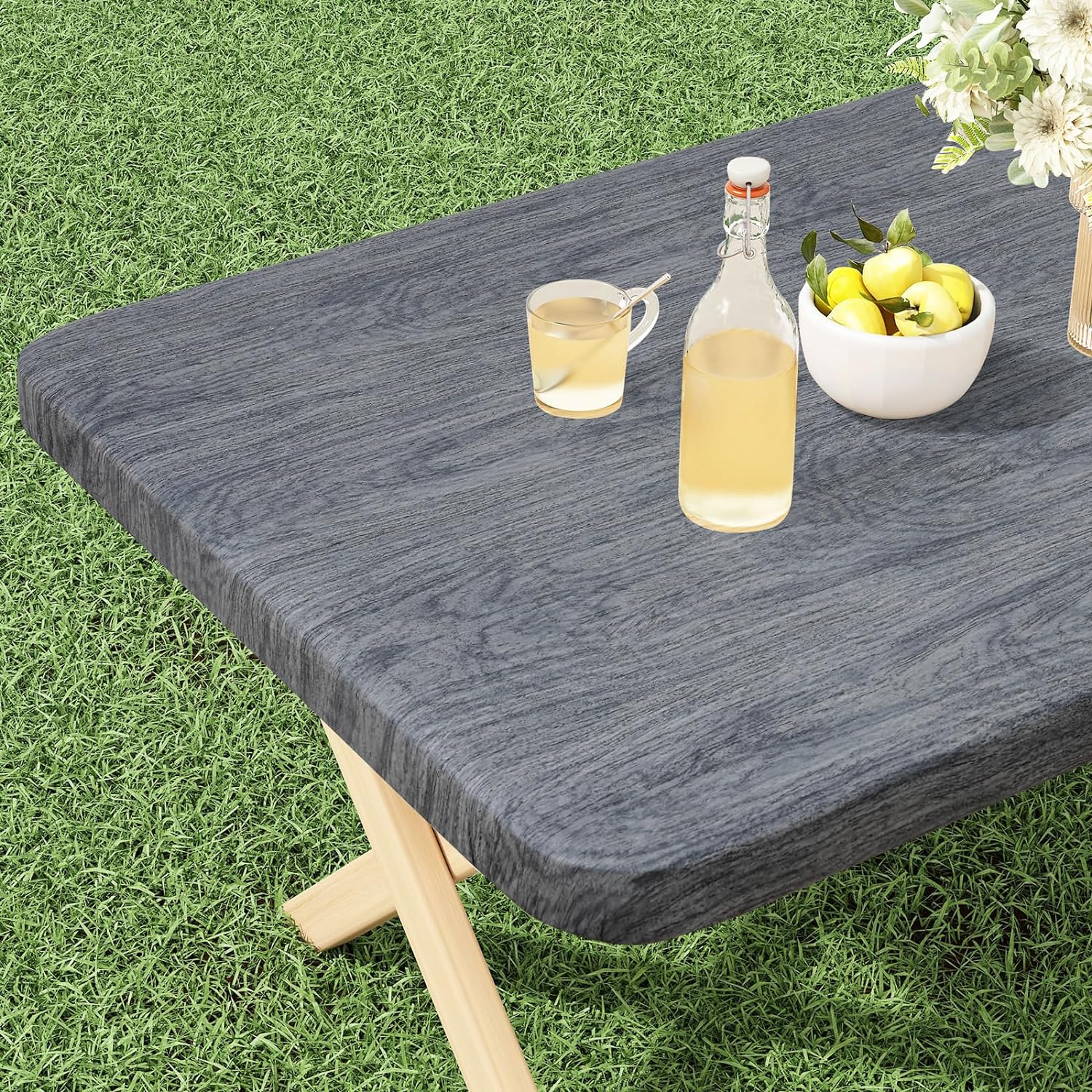 Rectangle Vinyl Tablecloth, Fitted Table Cover, 100% Waterproof ...