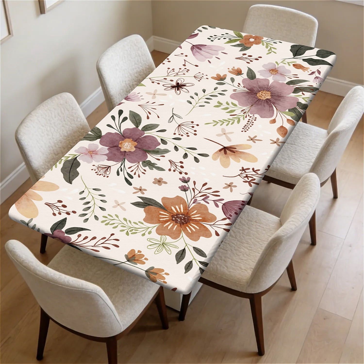 Rectangle Wipeable Tablecloth with Elastic, Fitted Waterproof Outdoor ...