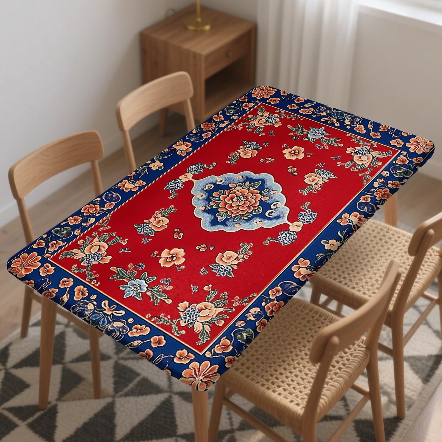 Rectangle Wipeable Tablecloth with Elastic, Fitted Waterproof Outdoor ...