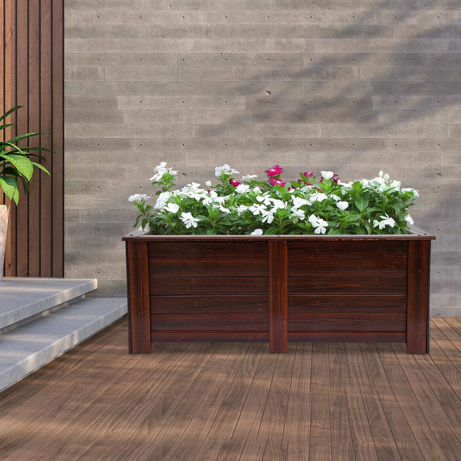 Rectangle Wood Flower Vegetable Herb Box Indoor & Outdoor Wood Planter ...