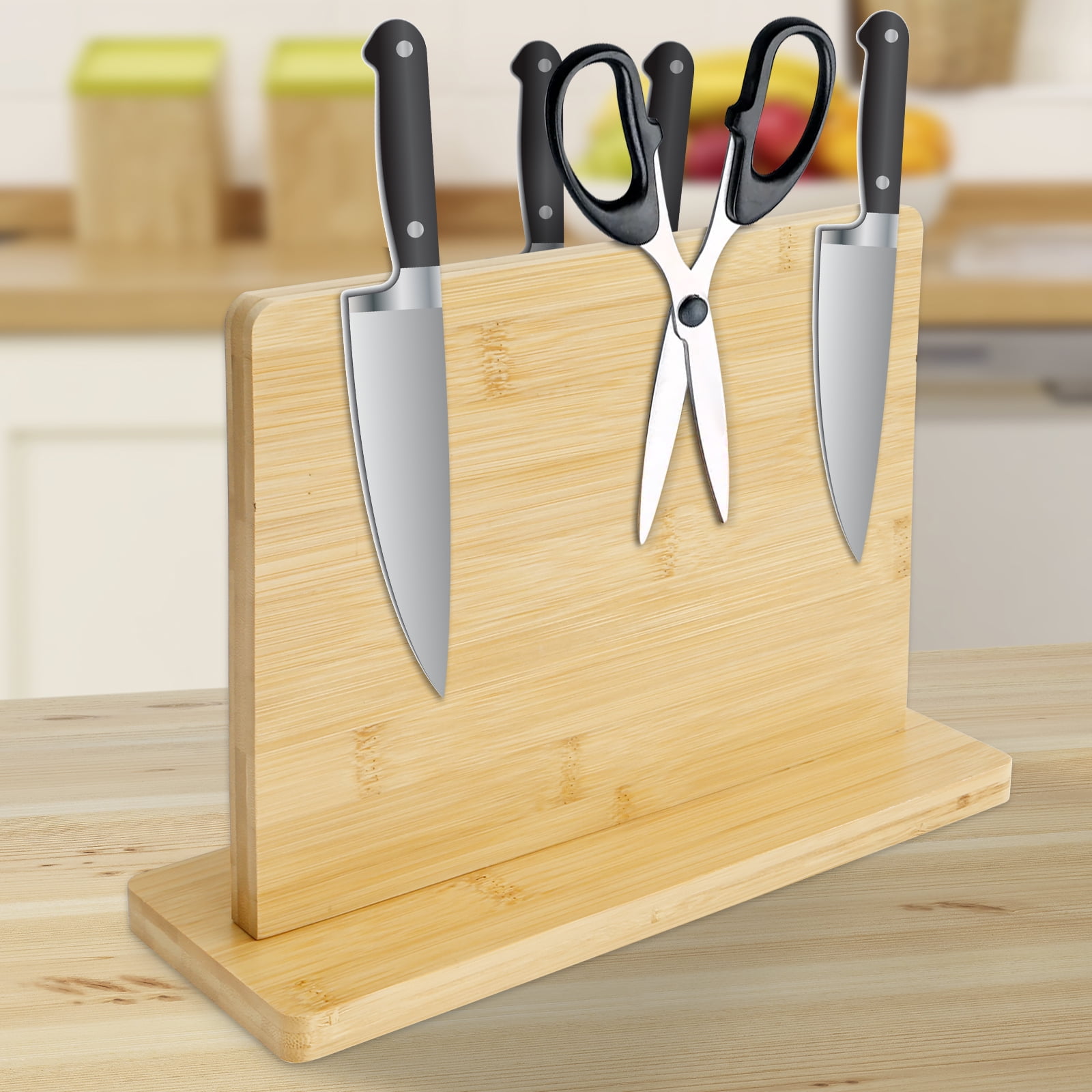 Rectangle Wood Knife Holder Magnetic Knife Block With Anti Slip Base ...
