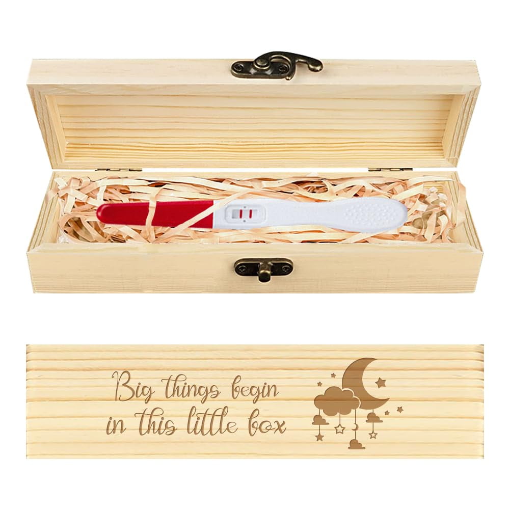 Rectangle Wooden Pregnancy Test Keepsake Box with Lock Baby Annouced ...
