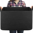 Rectangle Woven Cotton Blanket Basket Black 24"x16.9"x14.2" Towel Dirty ...