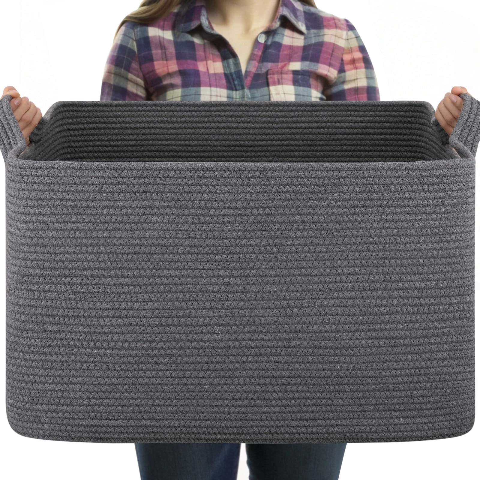 Rectangle Woven Storage Basket Dark Grey 24"x16.9"x14.2" Blanket Towel ...