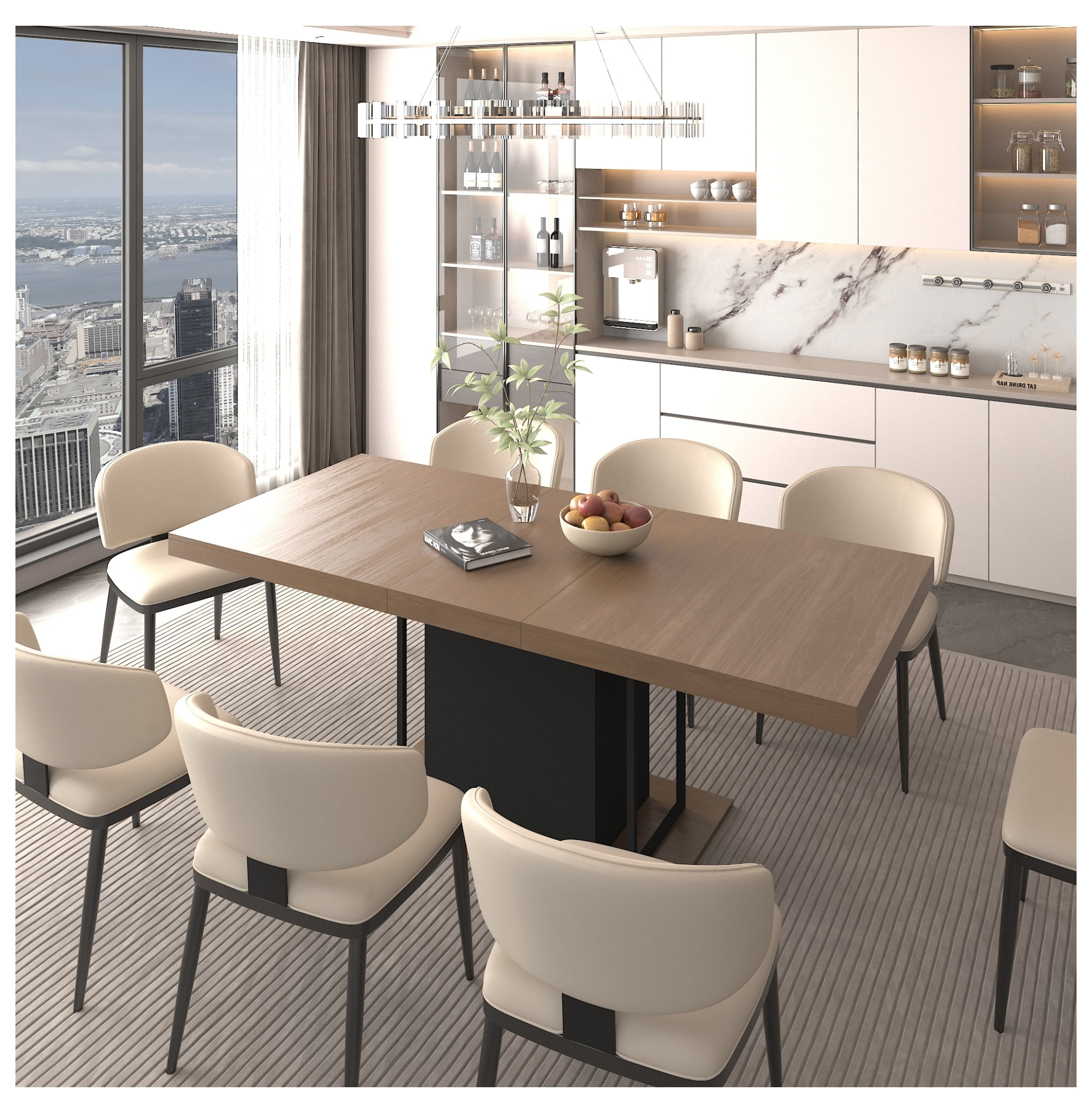 Rectangle extendable dining table for 6-10 people aged effect wood and ...