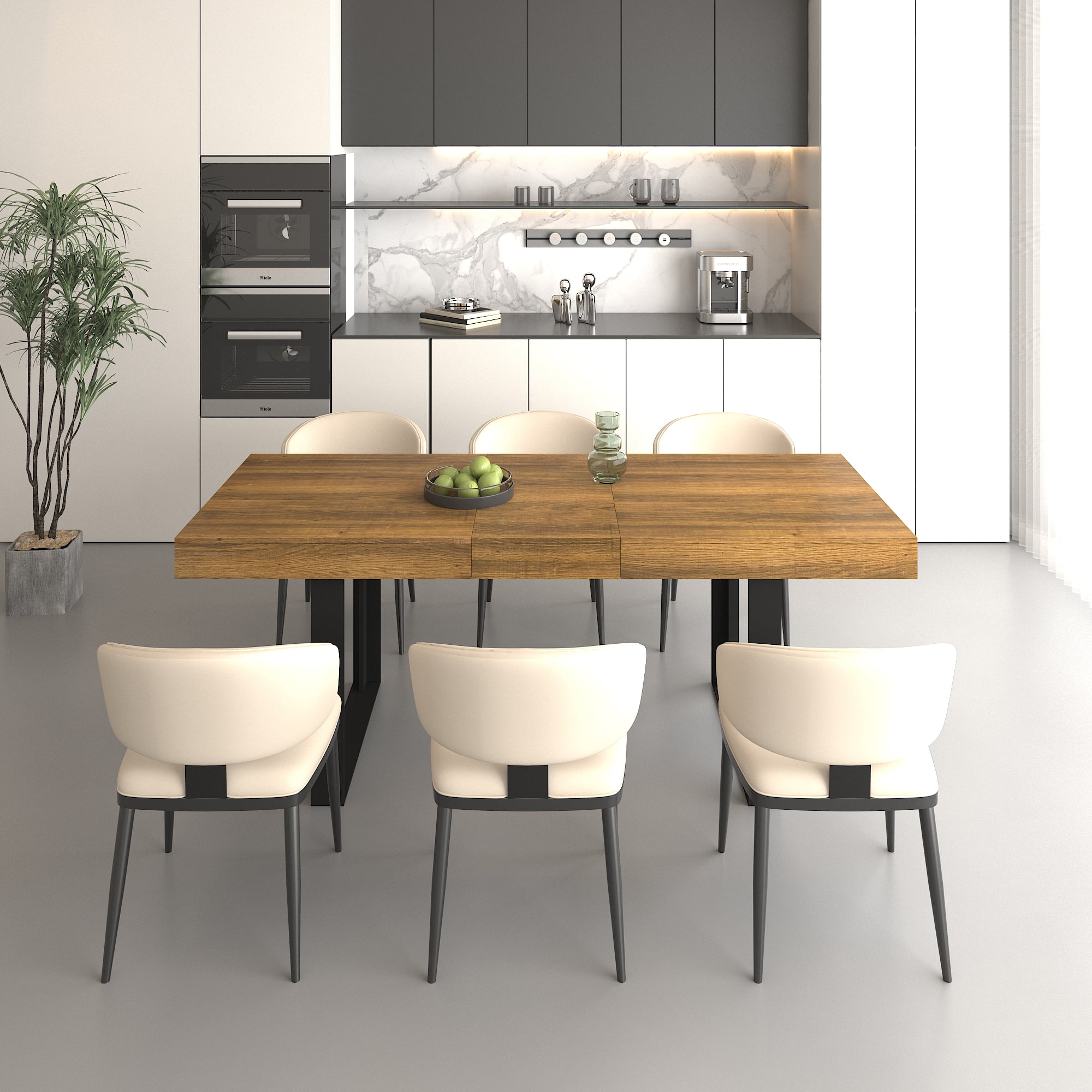 Rectangle extendable dining table for 6-10 people aged effect wood and black 160-200 cm ...