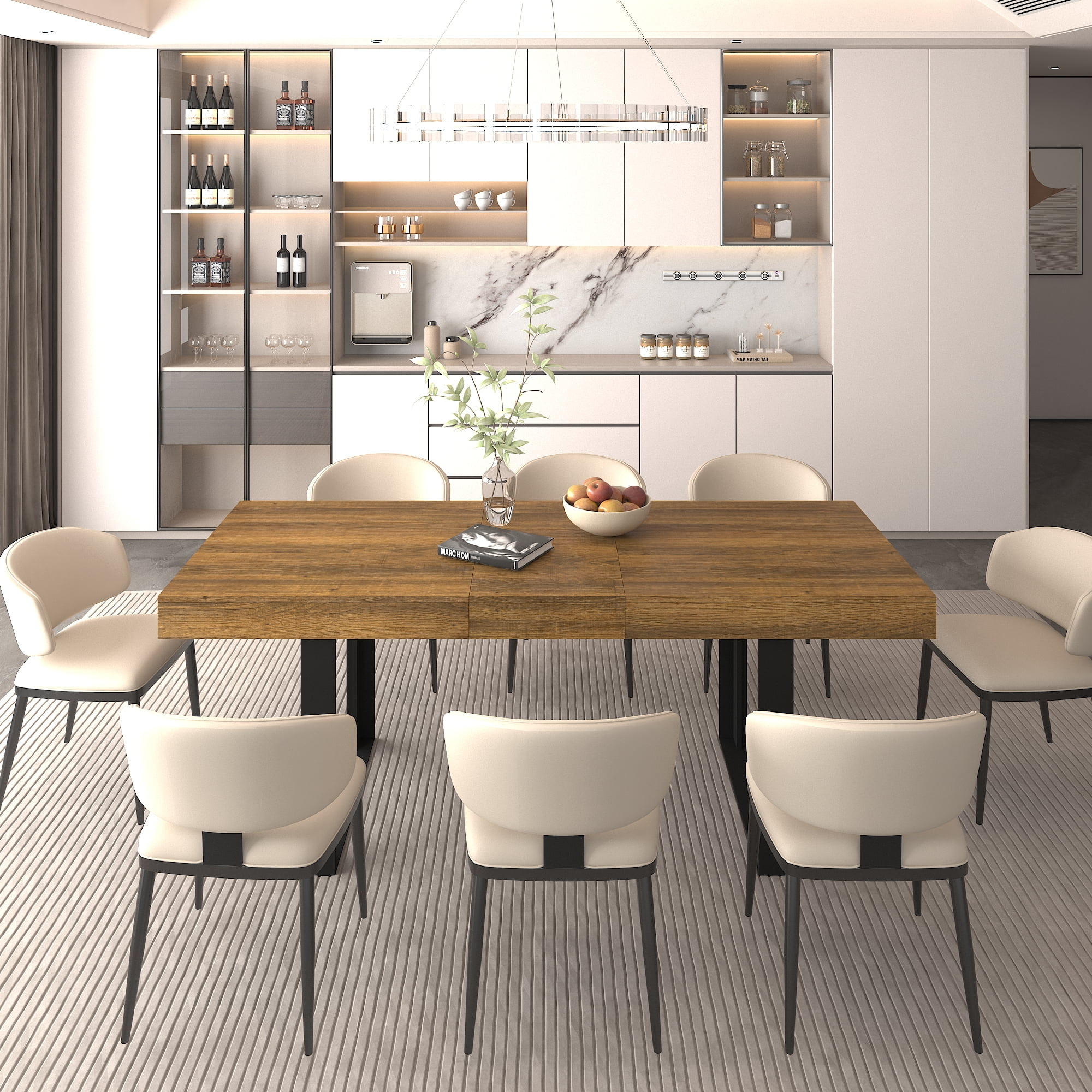 Rectangle extendable dining table for 6-10 people aged effect wood and ...