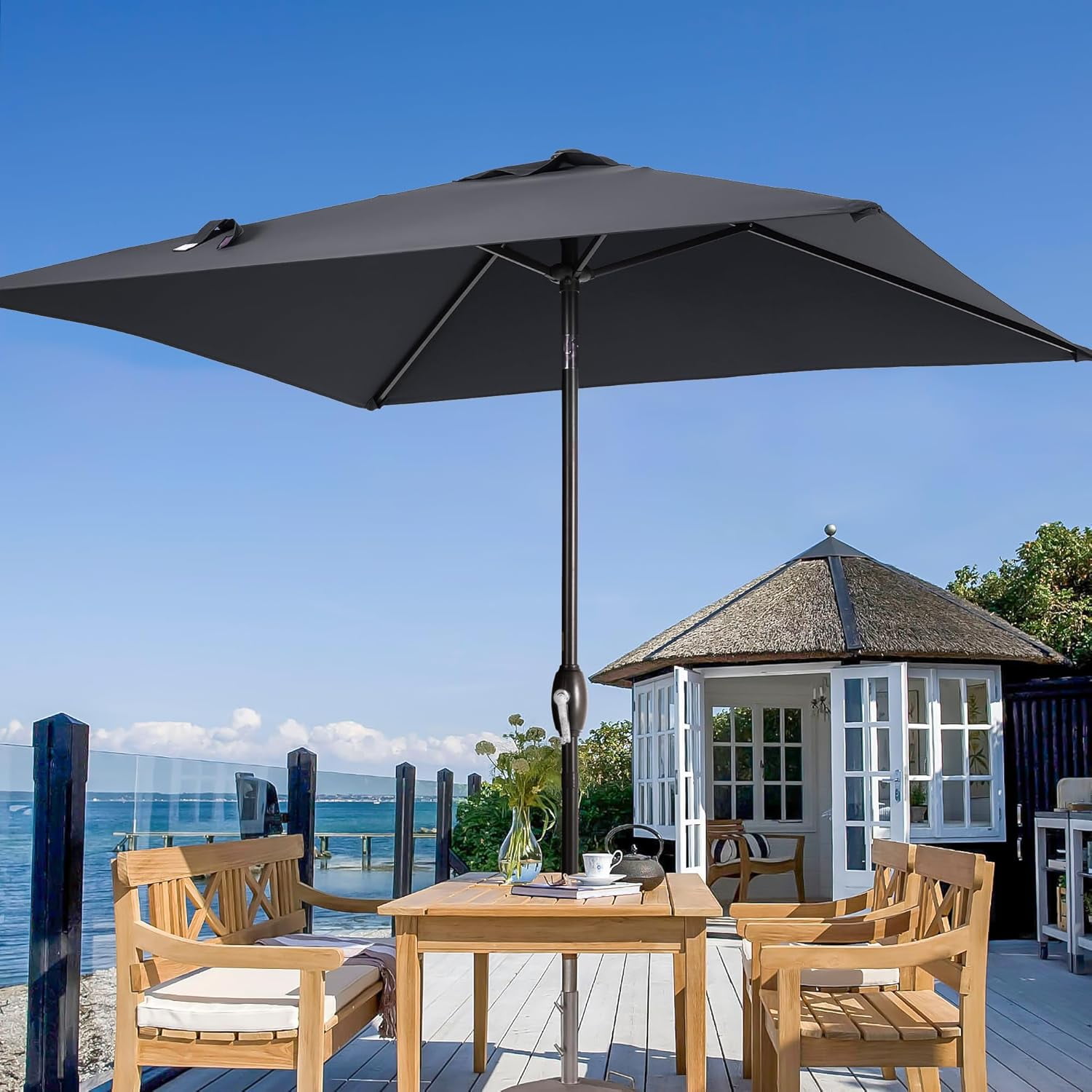 Rectangle patio umbrella with solar lights, 6.5X6.5ft Rectangular ...