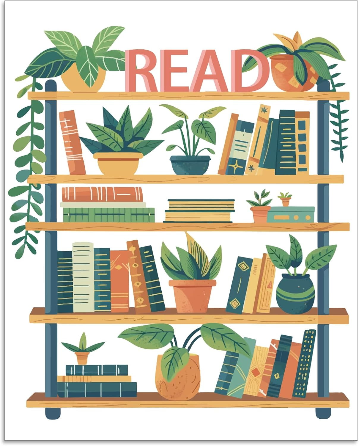 1 Pc Bookshelf Pattern Reading Posters Greenery Style Book Posters with ...