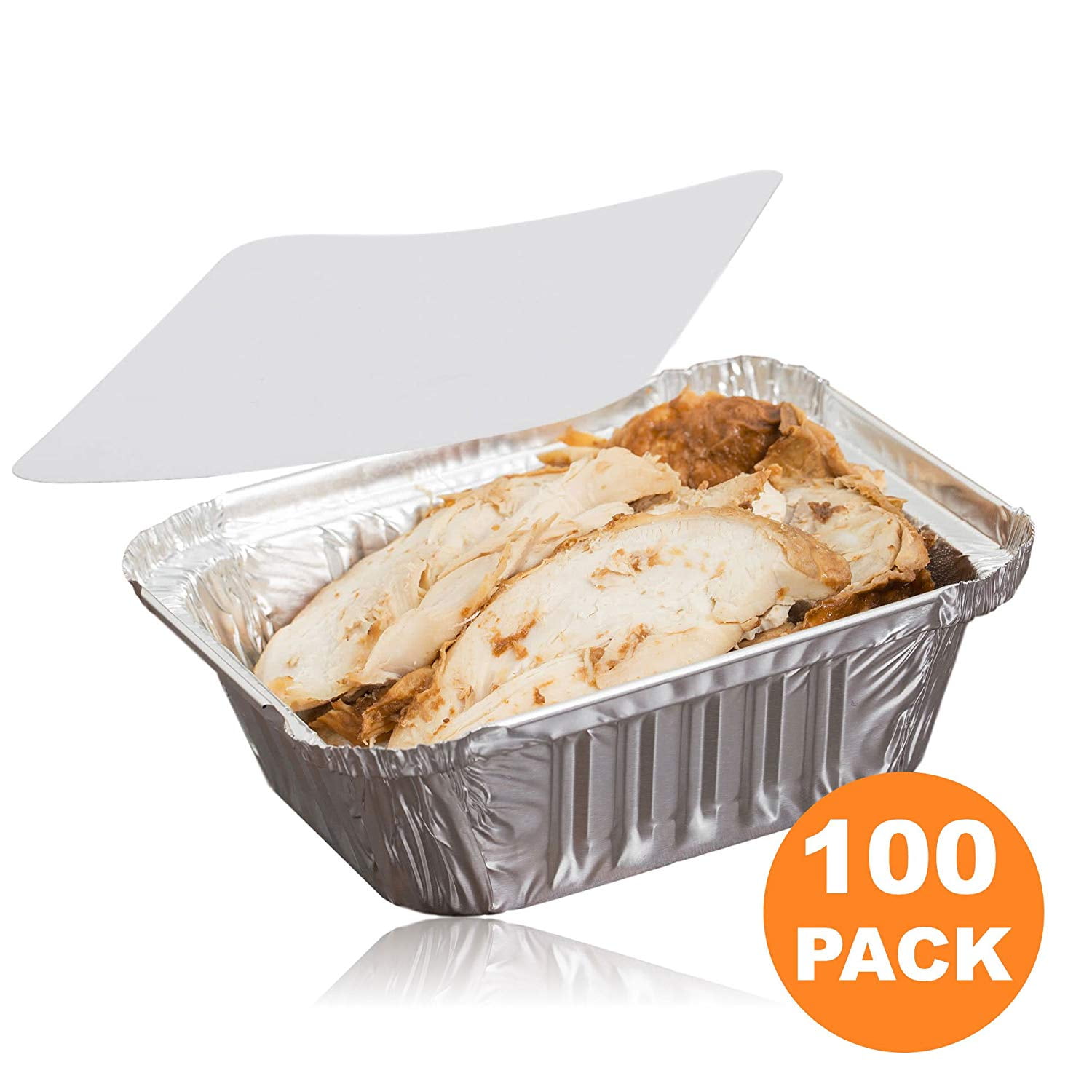 100 Pack Rectangular 1 lb Aluminium Pan & Lids for Meal Prep, Storage ...