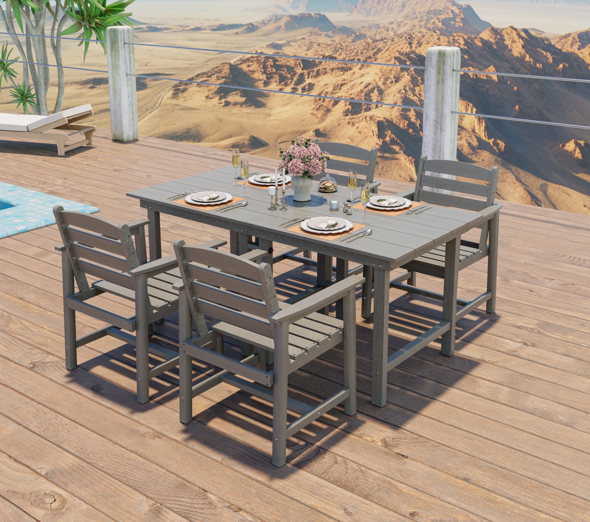 Rectangular 4 - Person 67“ L Outdoor Patio Dining Table Set with 6 Arm ...