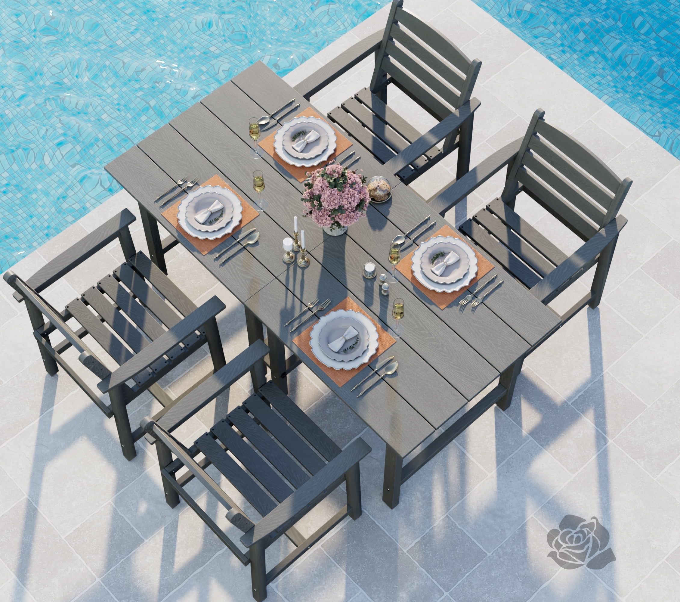Rectangular 4 - Person 67“ L Outdoor Patio Dining Table Set with 6 Arm ...