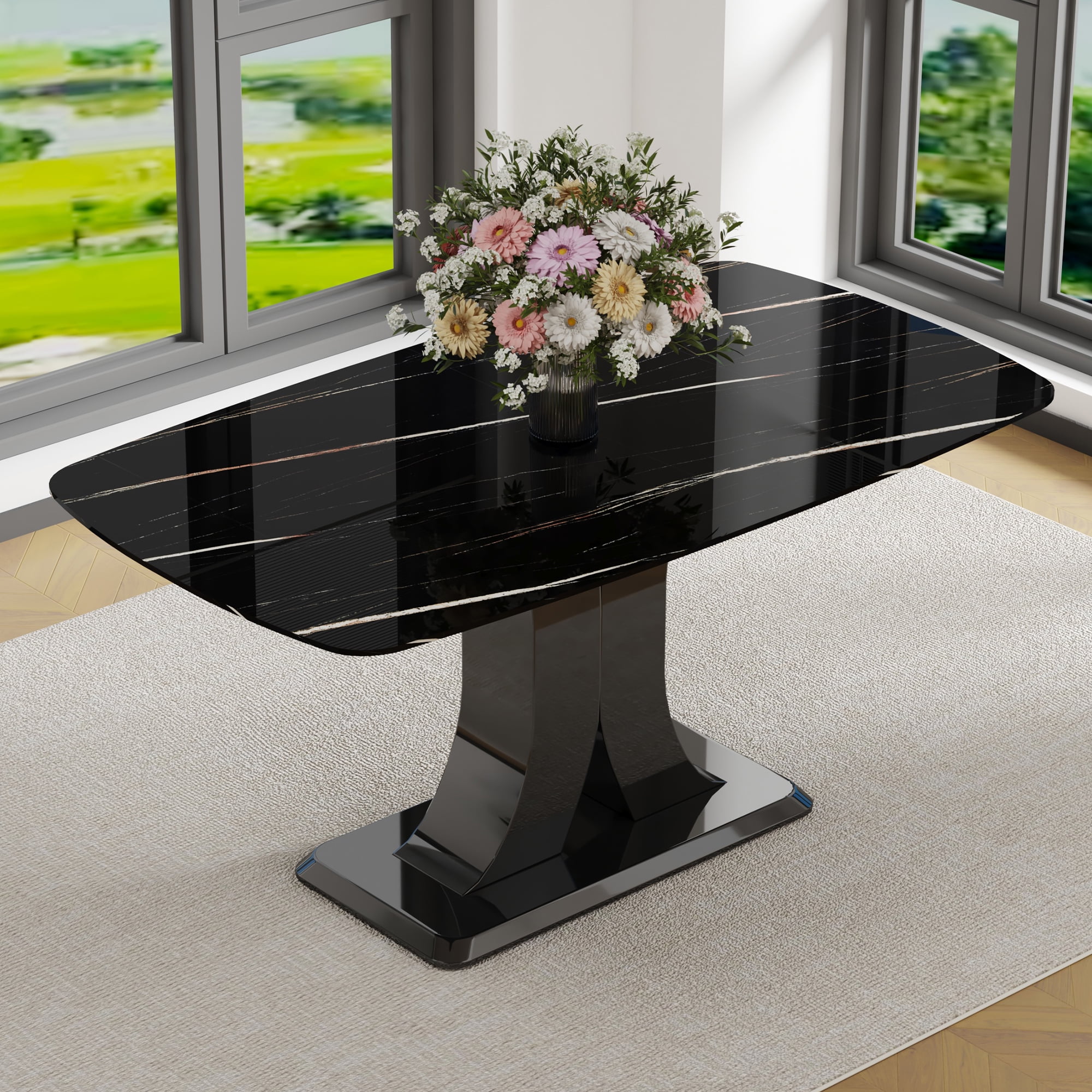 Rectangular 63" Marble Dining Table, Luxurious Dining Room Table with ...