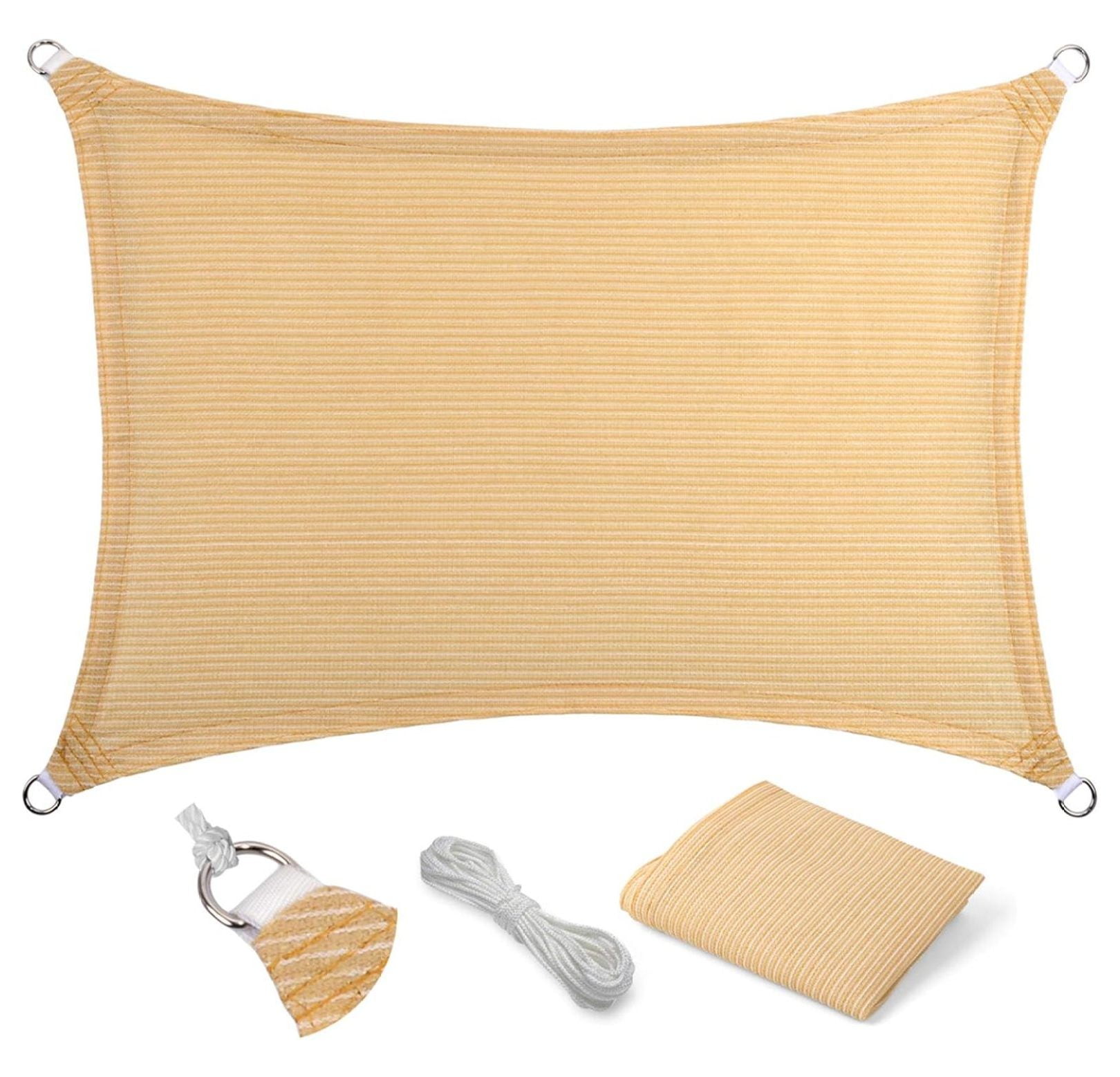 Rectangular 7' X 8' Beige Sun Shade Sail UV-Blocking Outdoor Canopy ...