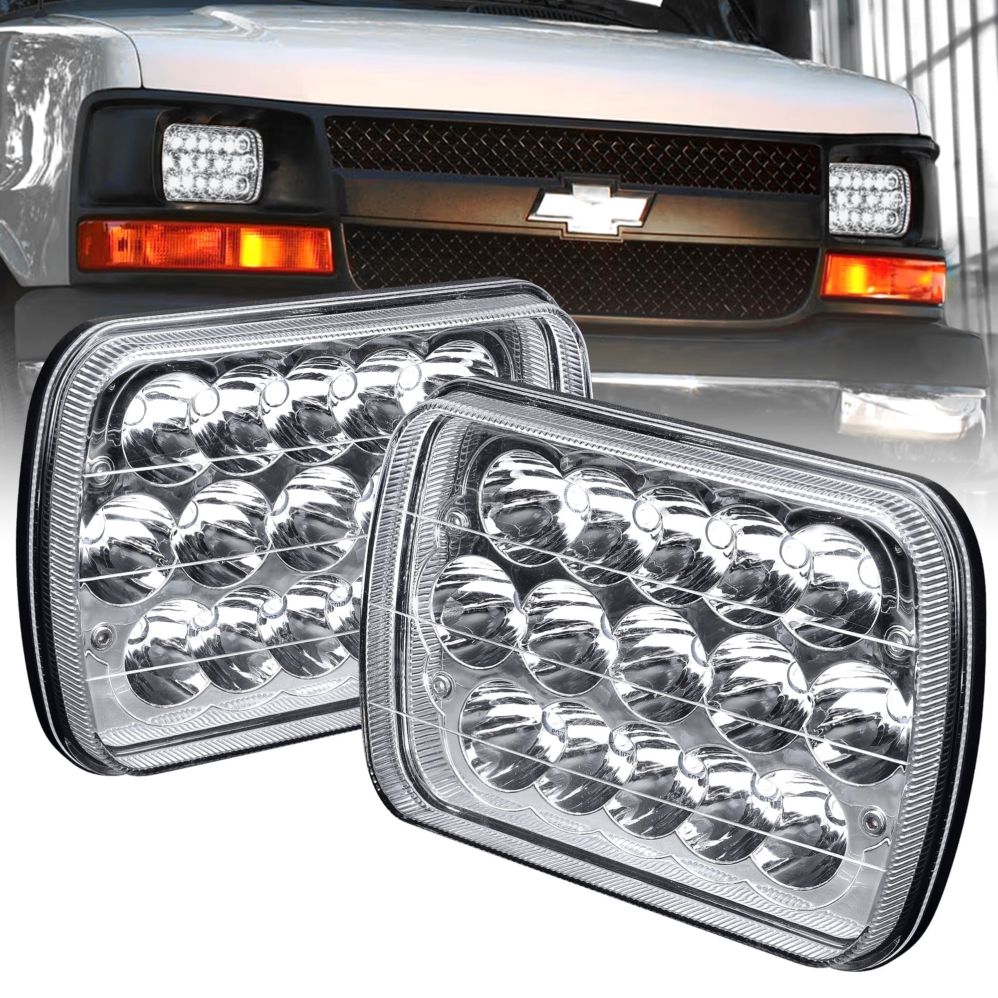 Rectangular 7x6 5x7 H6054 LED Headlight [H4 Plug & Play] [45W] [Sealed ...
