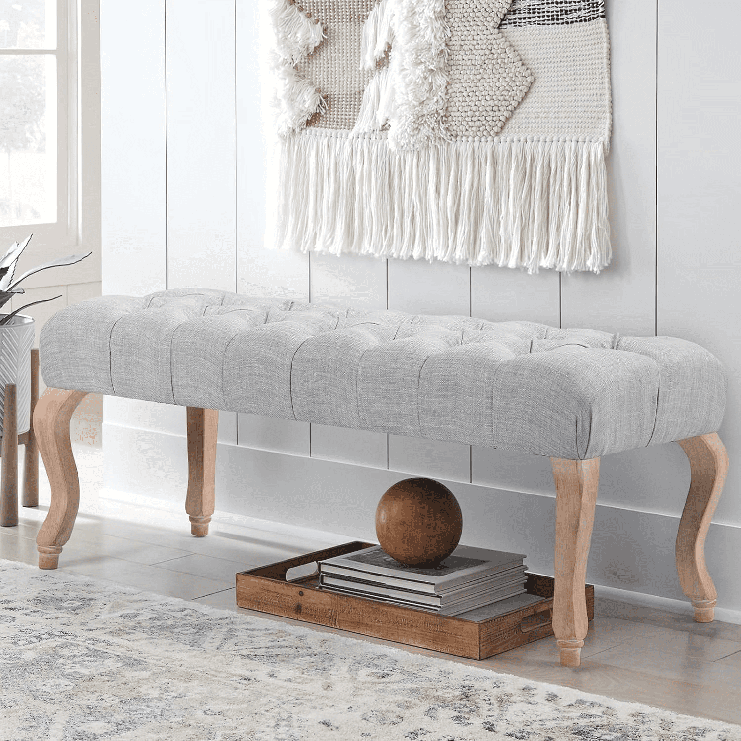 Rectangular Accent Bench Upholstered Tufted Ottoman Bench Corduroy ...