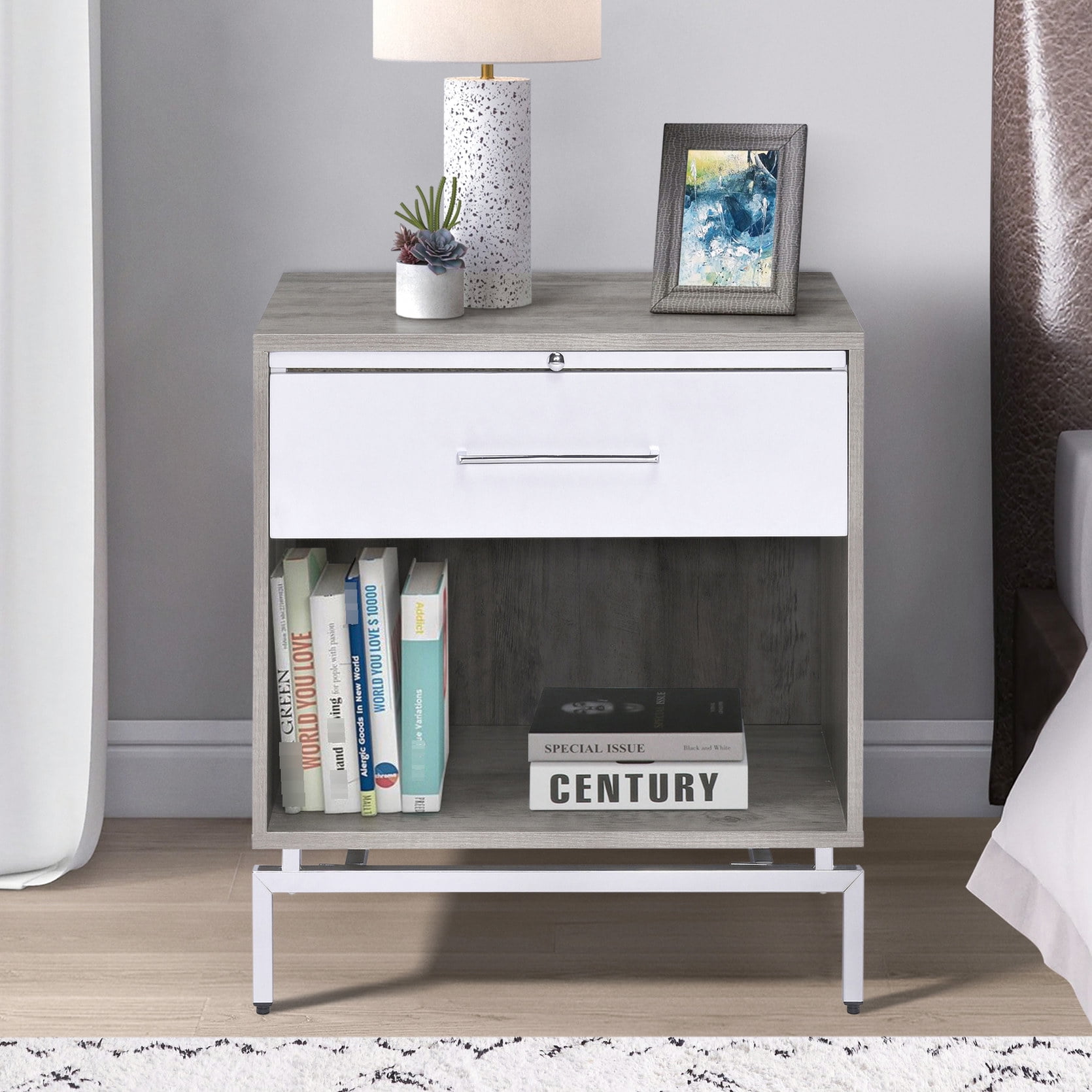 Rectangular Accent Table with White Accents / Discreet Drawer and Easy ...