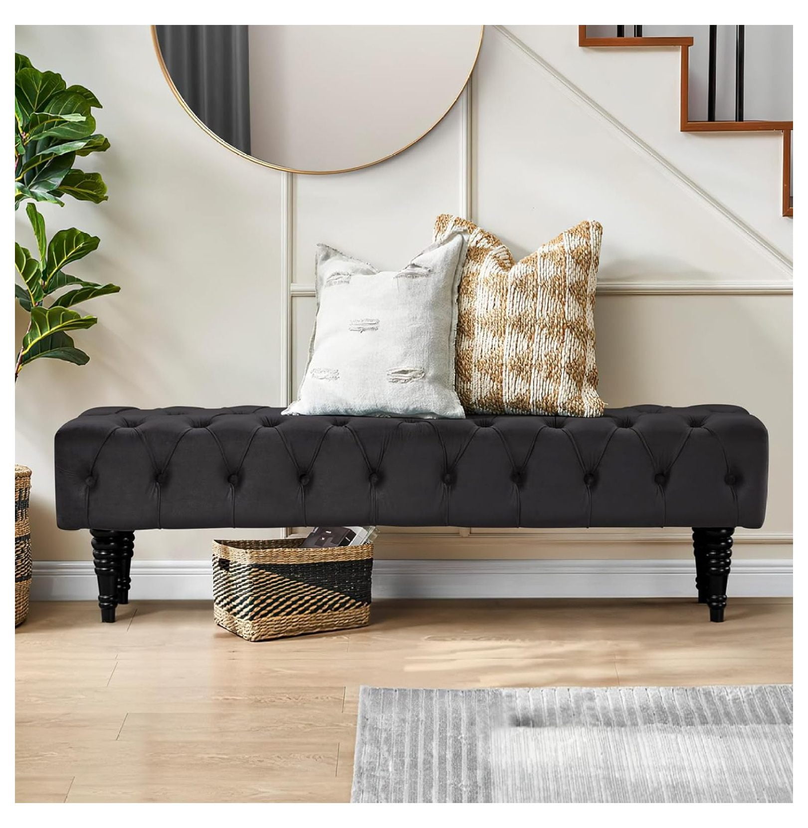 Rectangular Accent , Upholstered Tufted Ottoman , Corduroy Padded Benches for Entryway, Dining ...