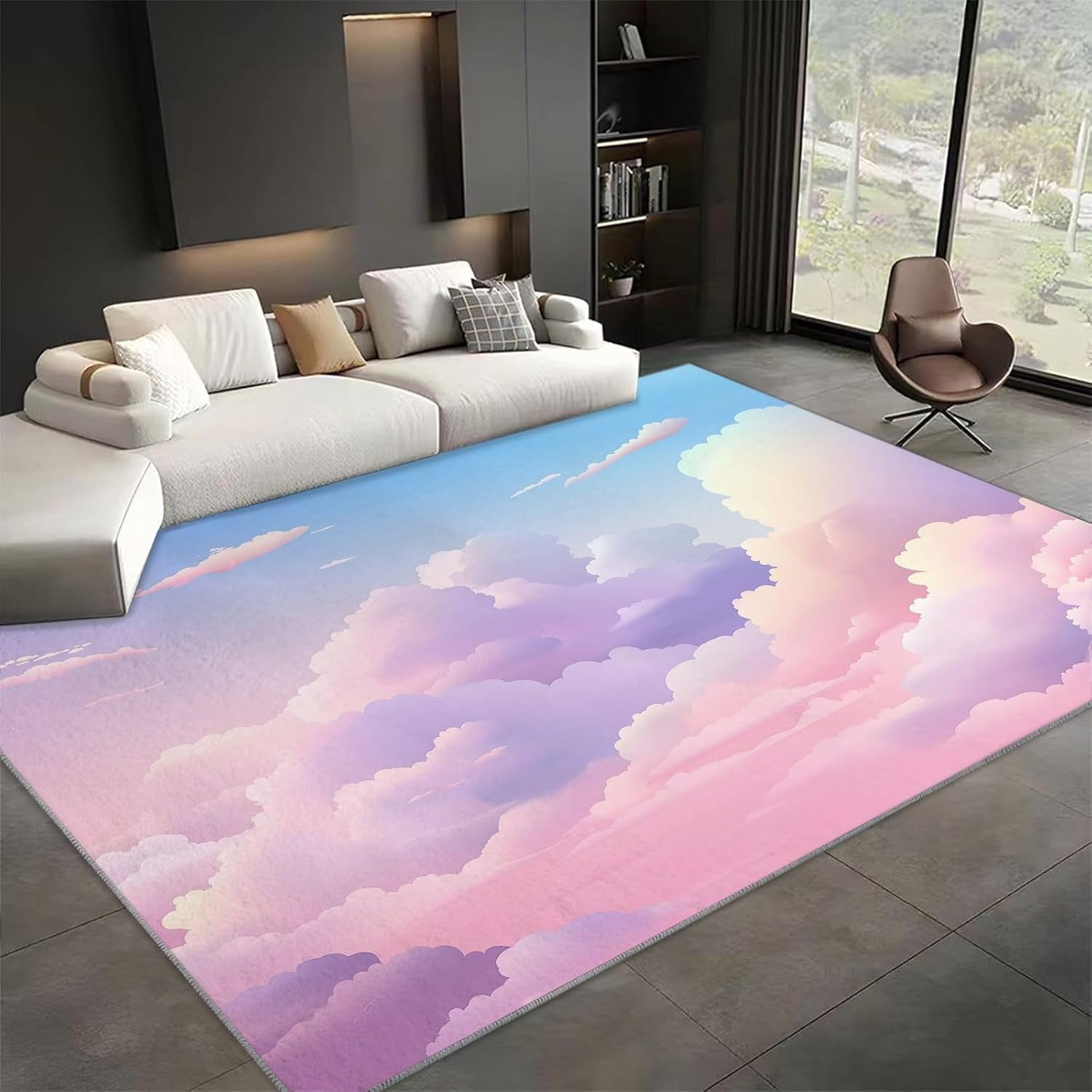 Rectangular Area Rugs, Dream Art Sky Clouds Print Washable Rug For ...