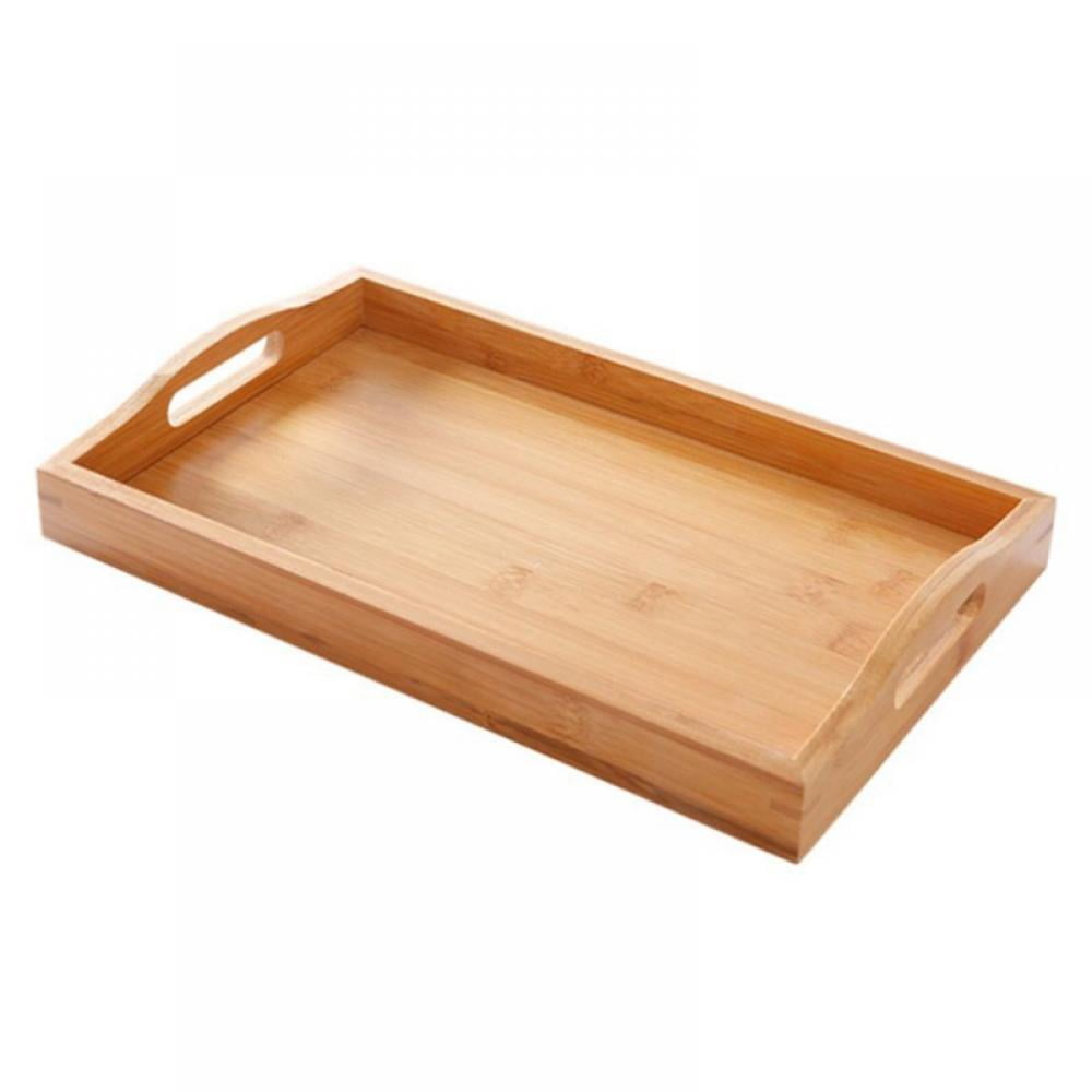 Rectangular Bamboo Serving Tray with Handles Rectangular Wooden Breakfast Tray Works for Eating ...