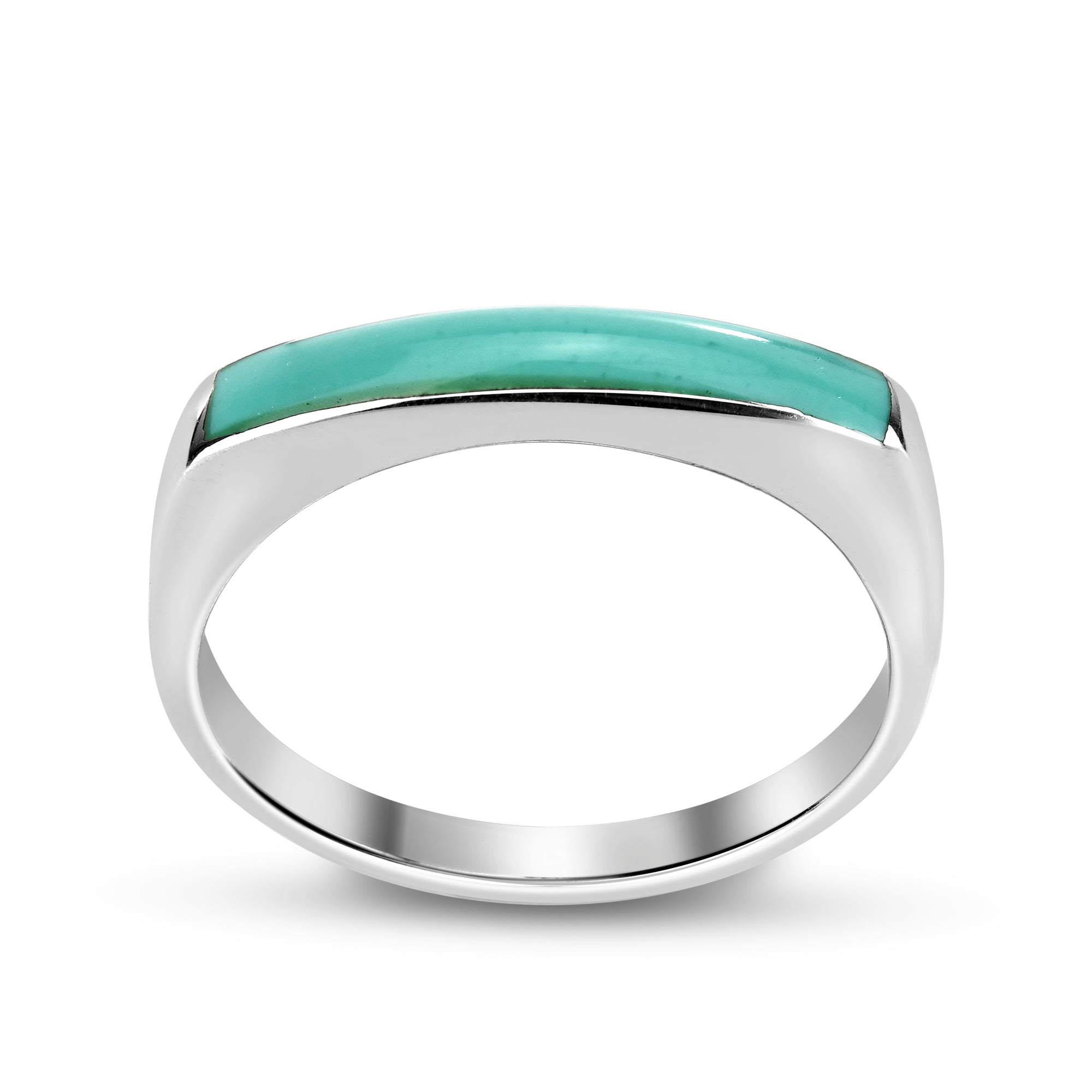 Rectangular Bar Green Turquoise Stone Inlay Sterling Silver Ring-7 ...