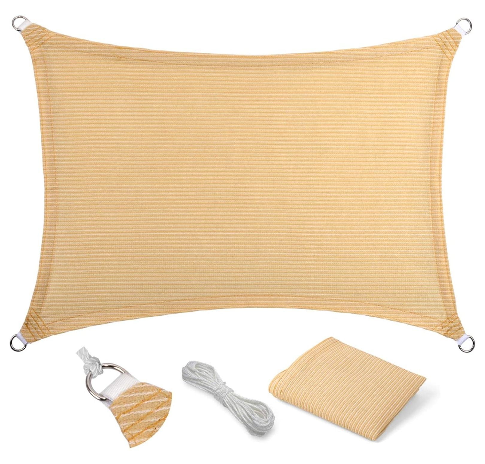 Rectangular Beige 12' X 15' Sun Shade Sail UV-Blocking Outdoor Shade ...