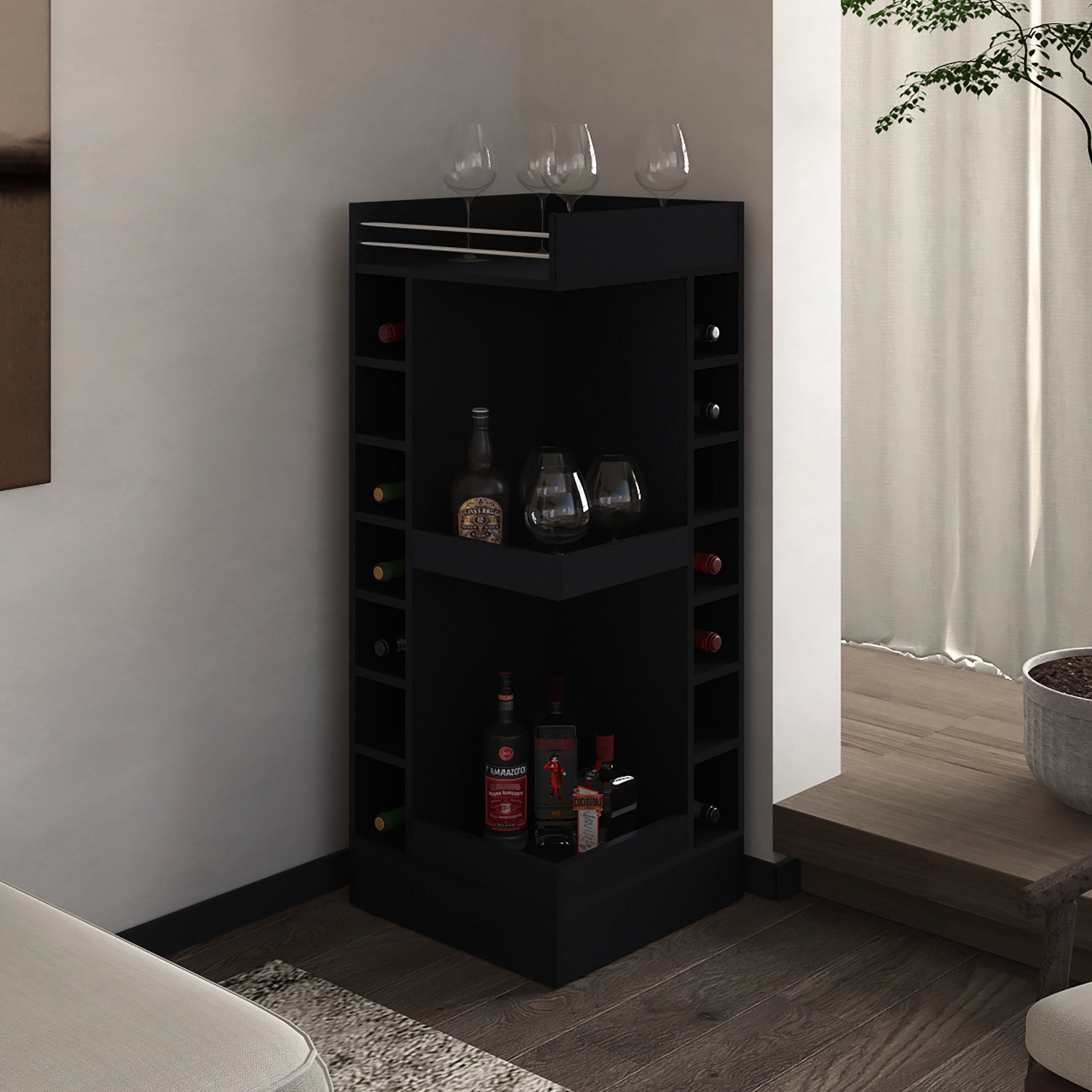 Rectangular Black Corner Bar Cabinet | Stores Liquor, Displays Decor ...