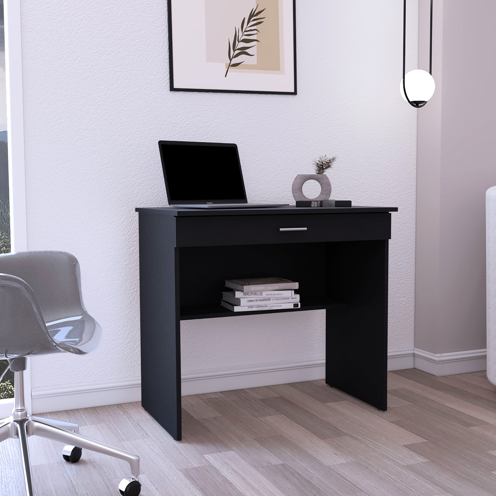 Rectangular Black Desk With Drawer And Shelf, 80 C For Office Work ...