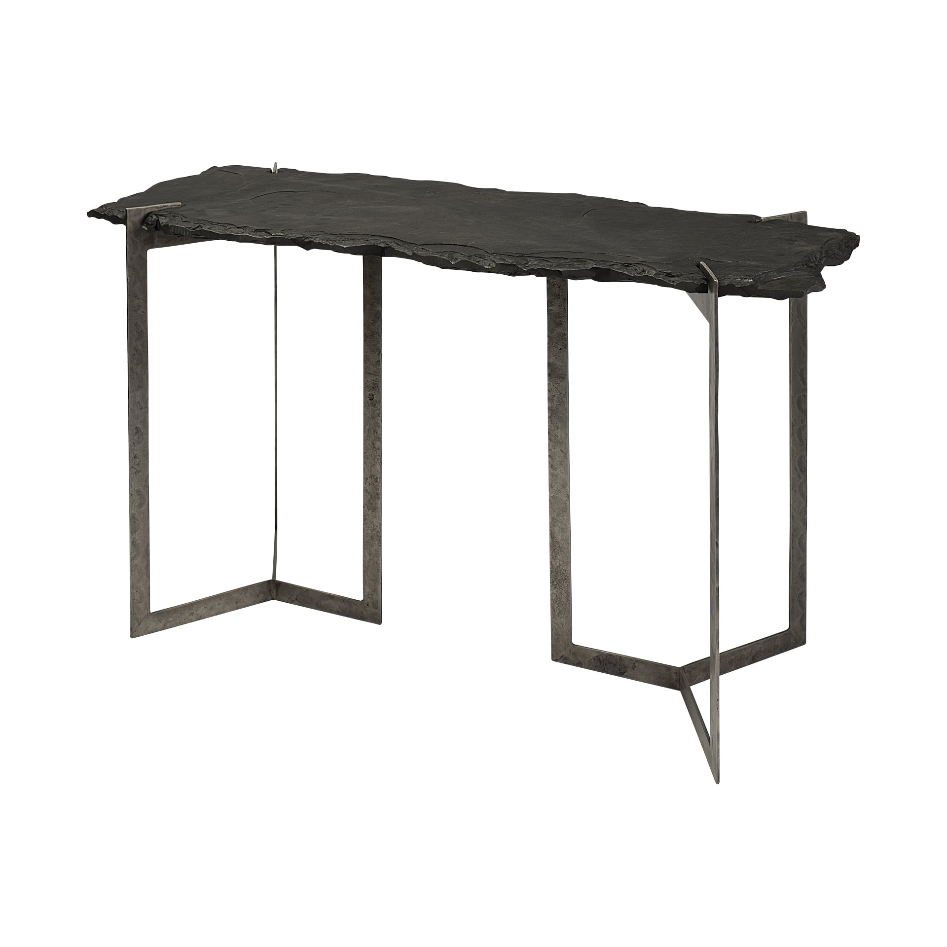 Rectangular Black Live Edge Slate Console Table With Double Pedestal ...
