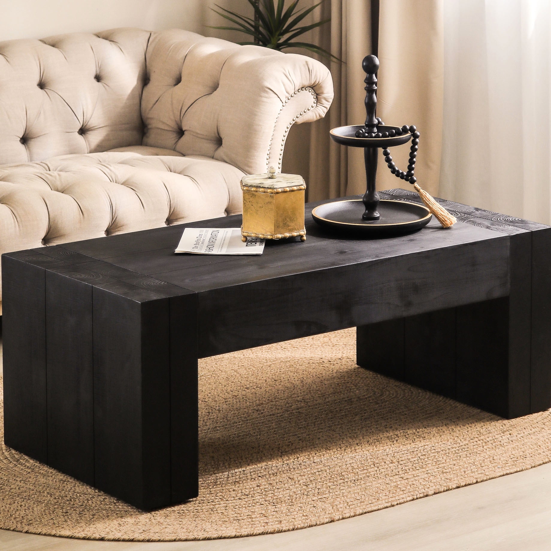 Rectangular Black Wood Table, & Chic Coffee Functional Piece - Walmart.com