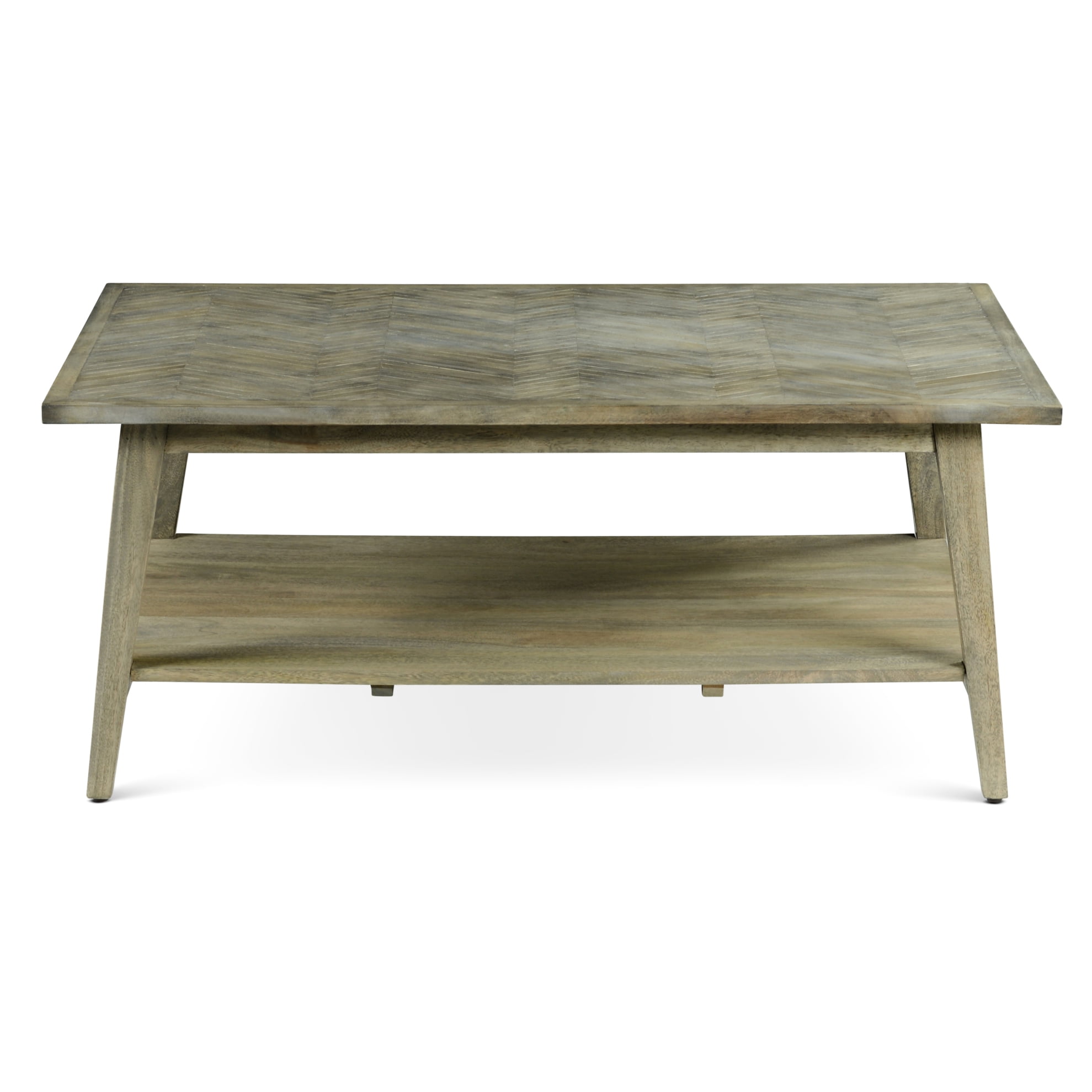 Rectangular Brown Cocktail Table, Solid Wood Herringbone Inlaid ...