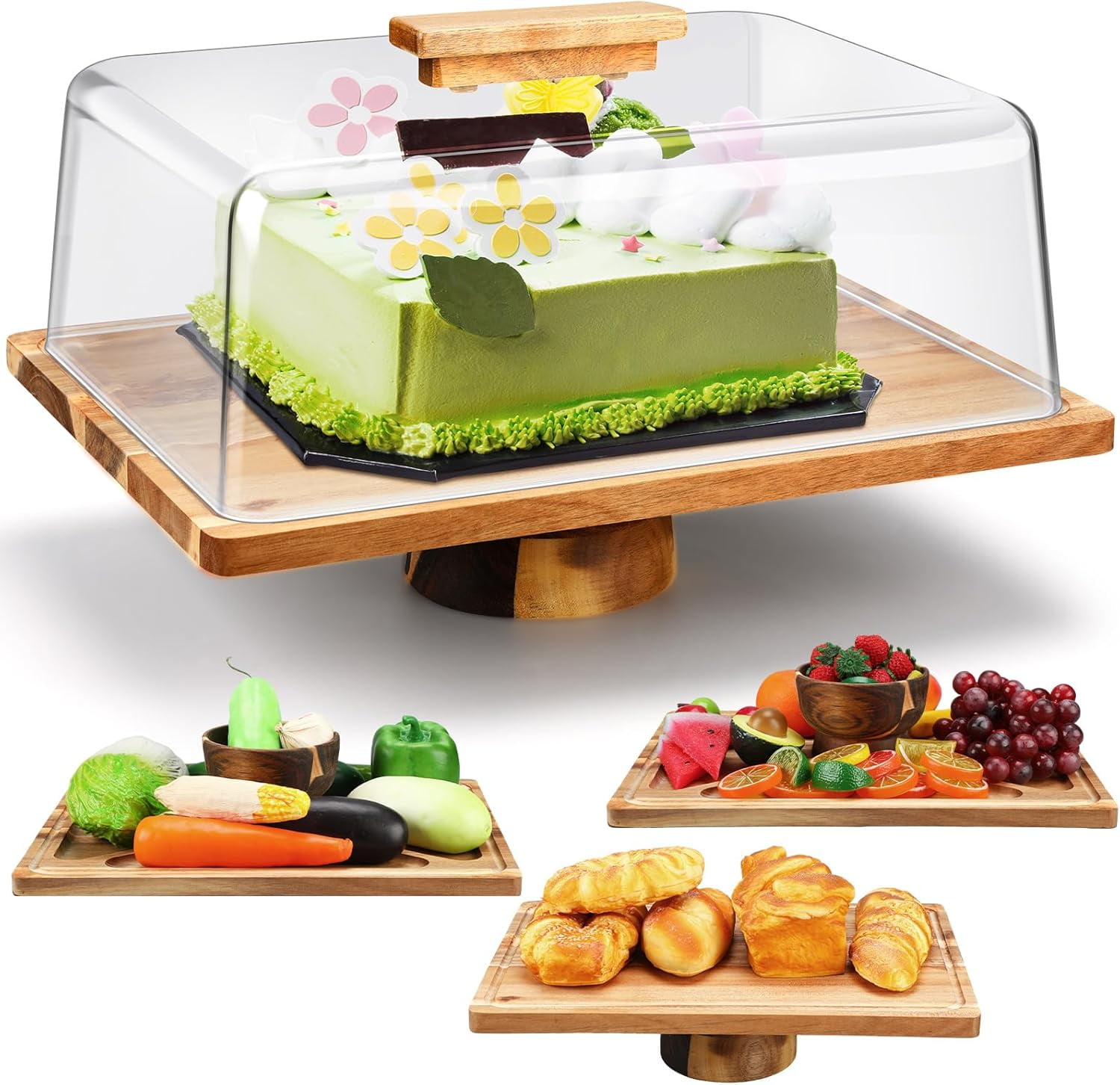 Rectangular Cake Stand with Acrylic Lid 15.4 x 11.4 inches Square Cake ...