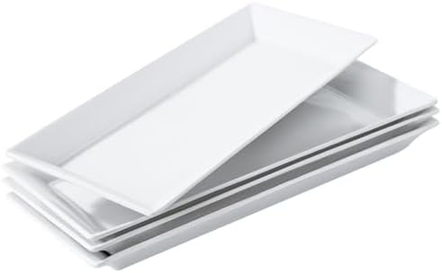 Rectangular Ceramic Serving Platters Set of 4, 14 inch Large Porcelain ...