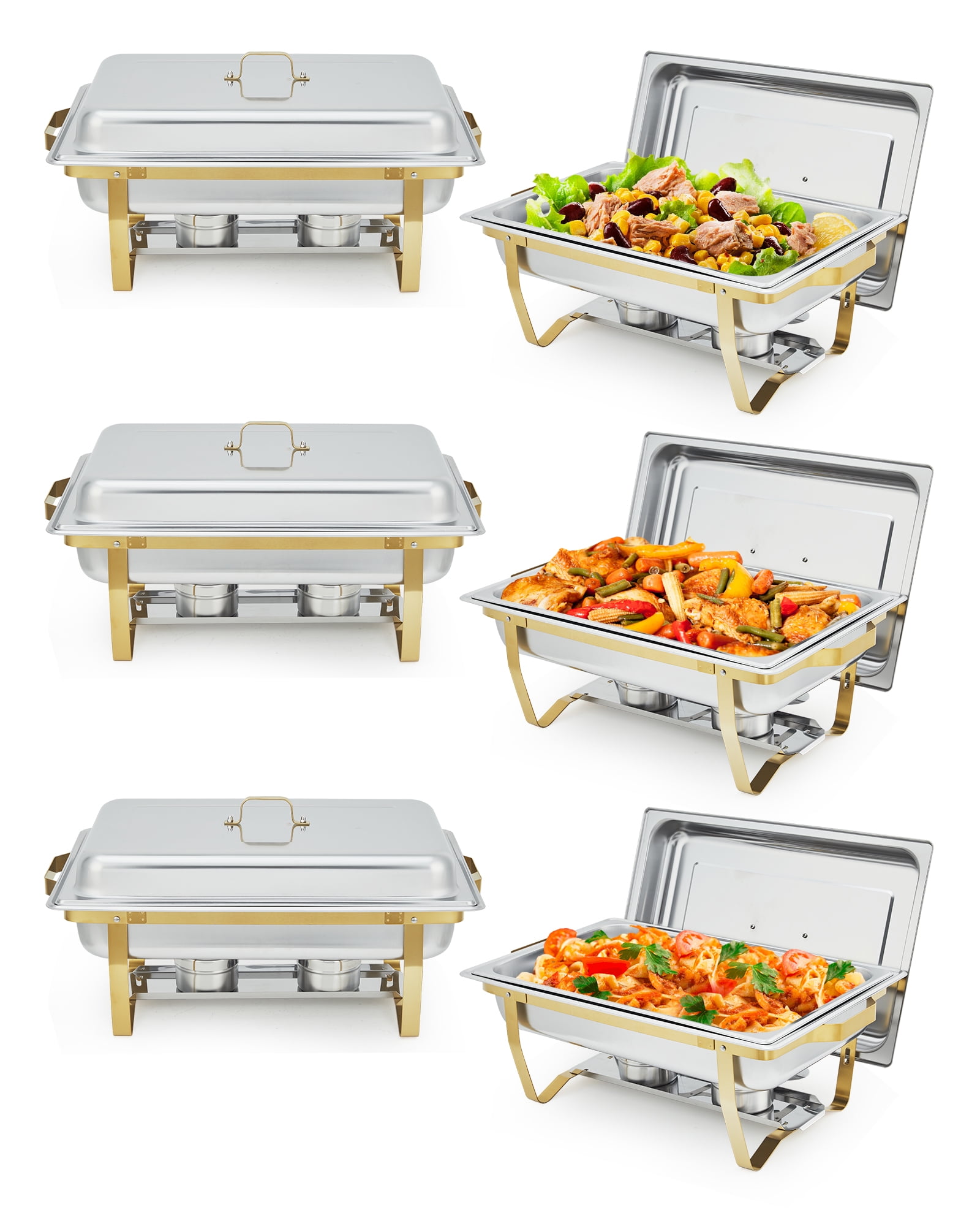 Rectangular Chafing Dish Buffet Set of 6 with Half Gold Trim, Single ...