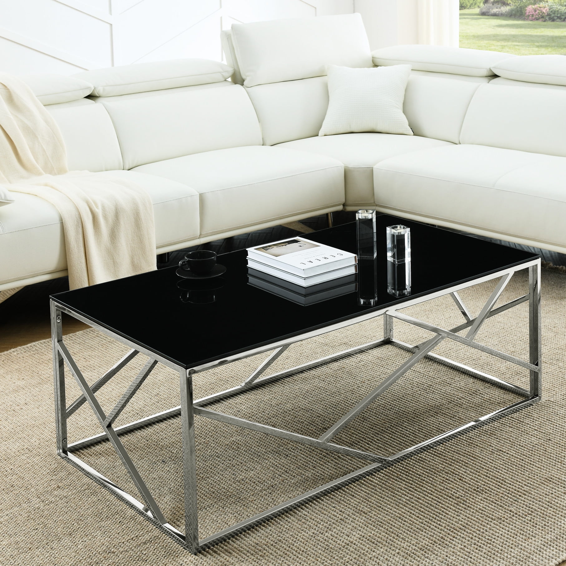 Rectangular Coffee Accent Table For Bedroom & Living Room, Stainless ...