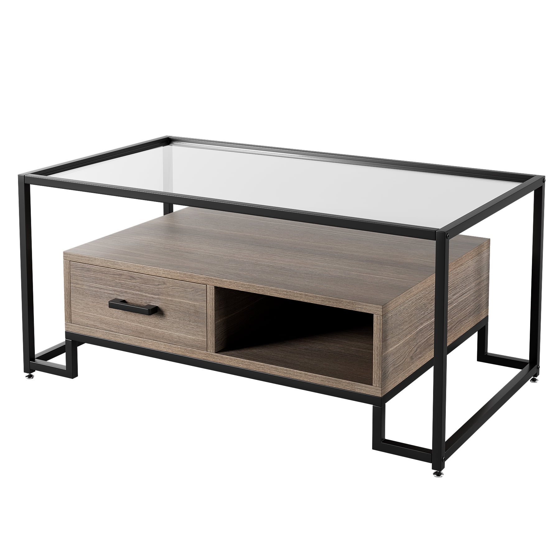 Rectangular Coffee Table, Modern Coffee Table with Drawers & Open ...