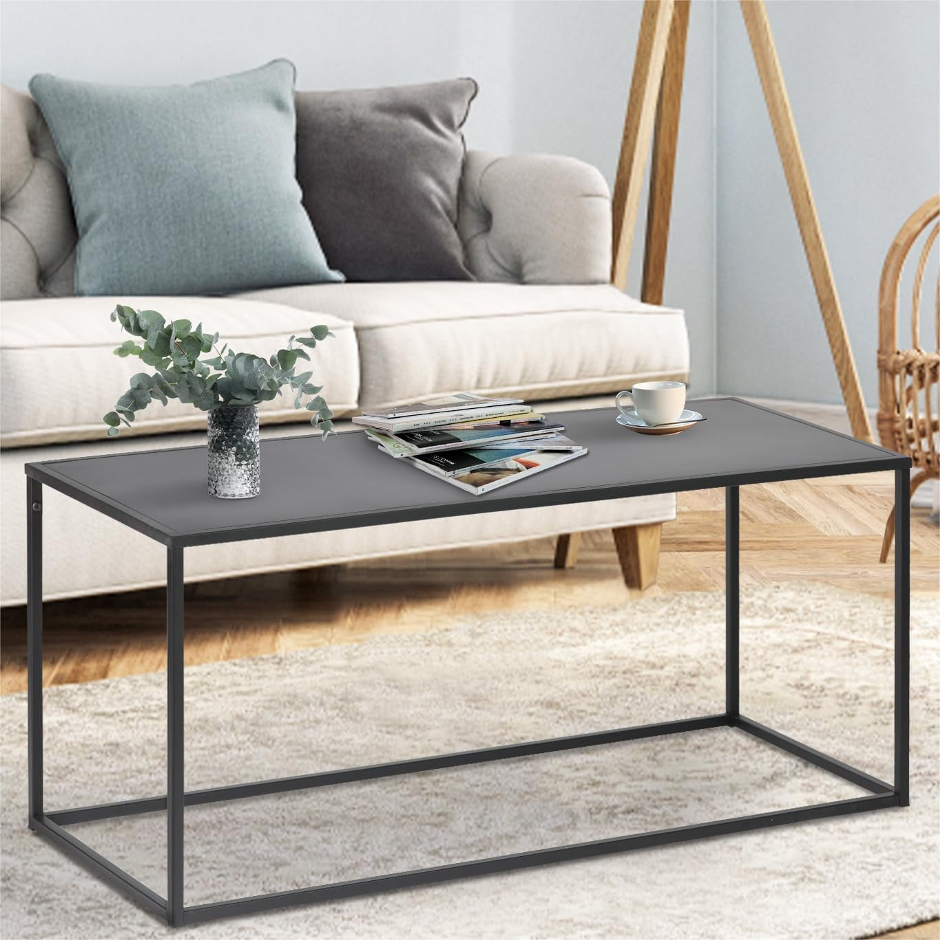 Rectangular Coffee Table, Modern Industrial Style 1-Tier Living Room ...
