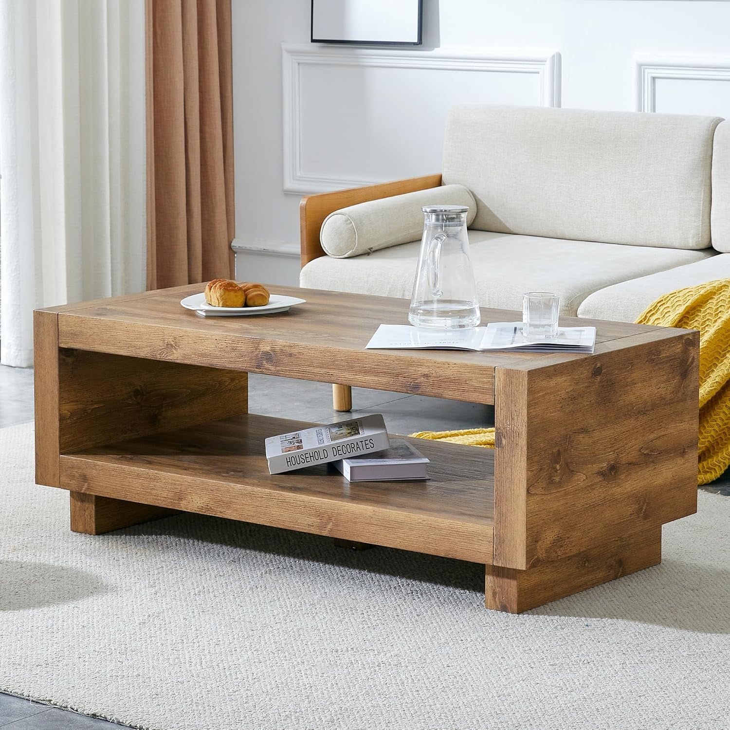 Rectangular Coffee Table with Storage for Living Room,47.2" Rustic ...